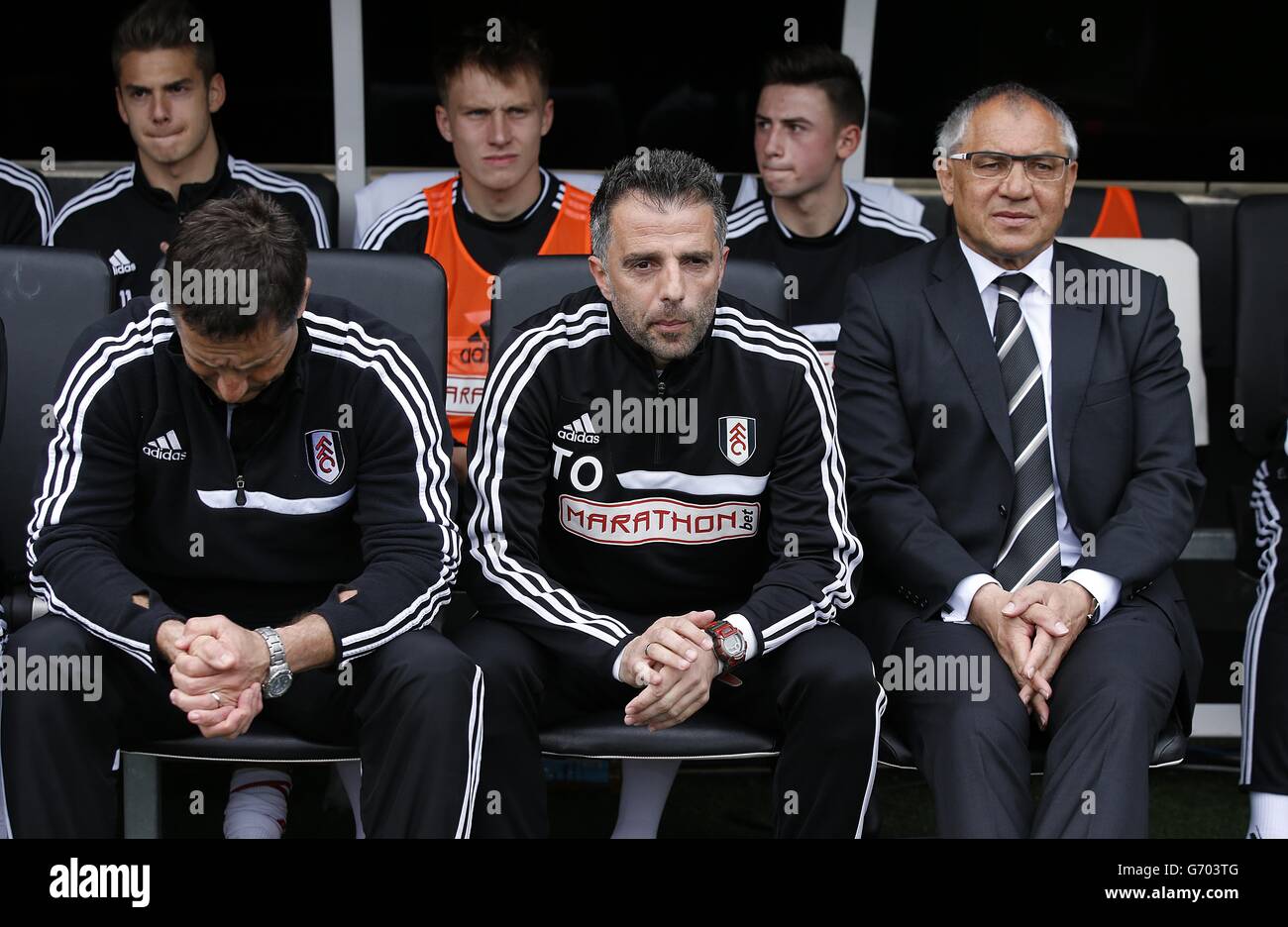 Fulham Manager Felix Magath (right) Fulham Assistant coach Tomas Oral ...