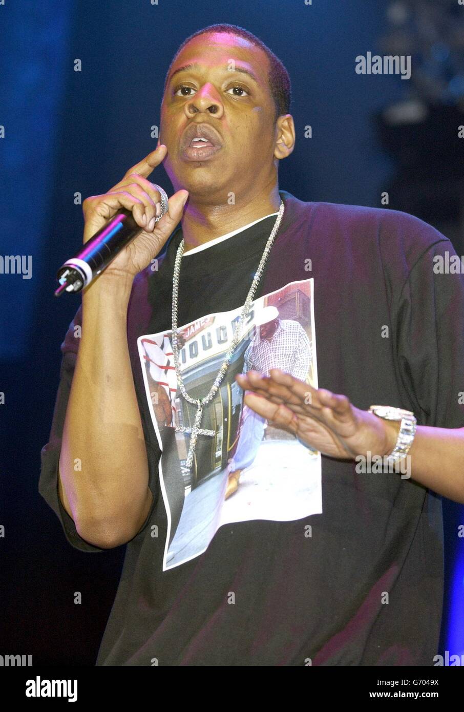 . Jay Z performing on stage during the second night of The Prince's ...