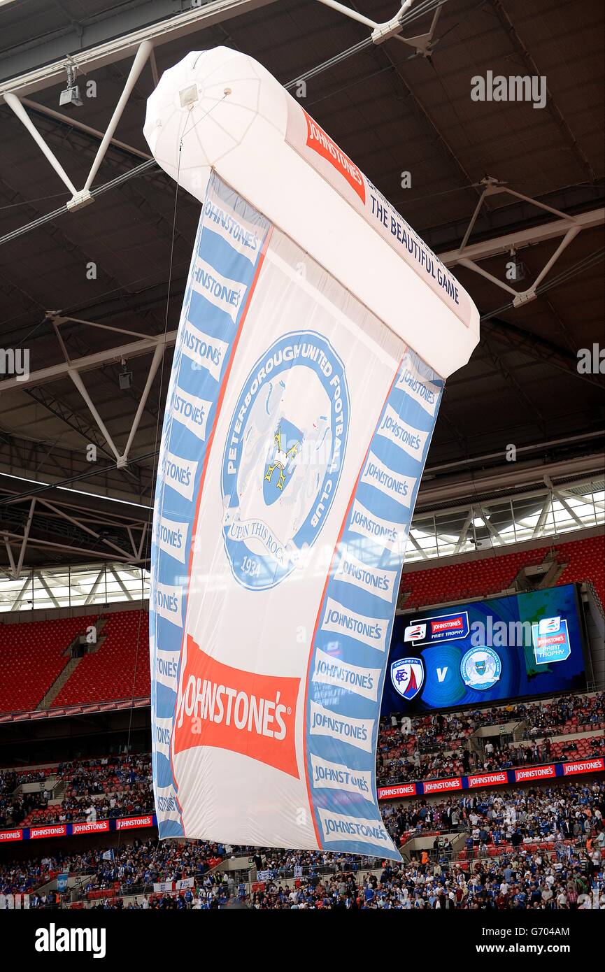 Peterborough United banner flying above the Wembley Stadium pitch ...