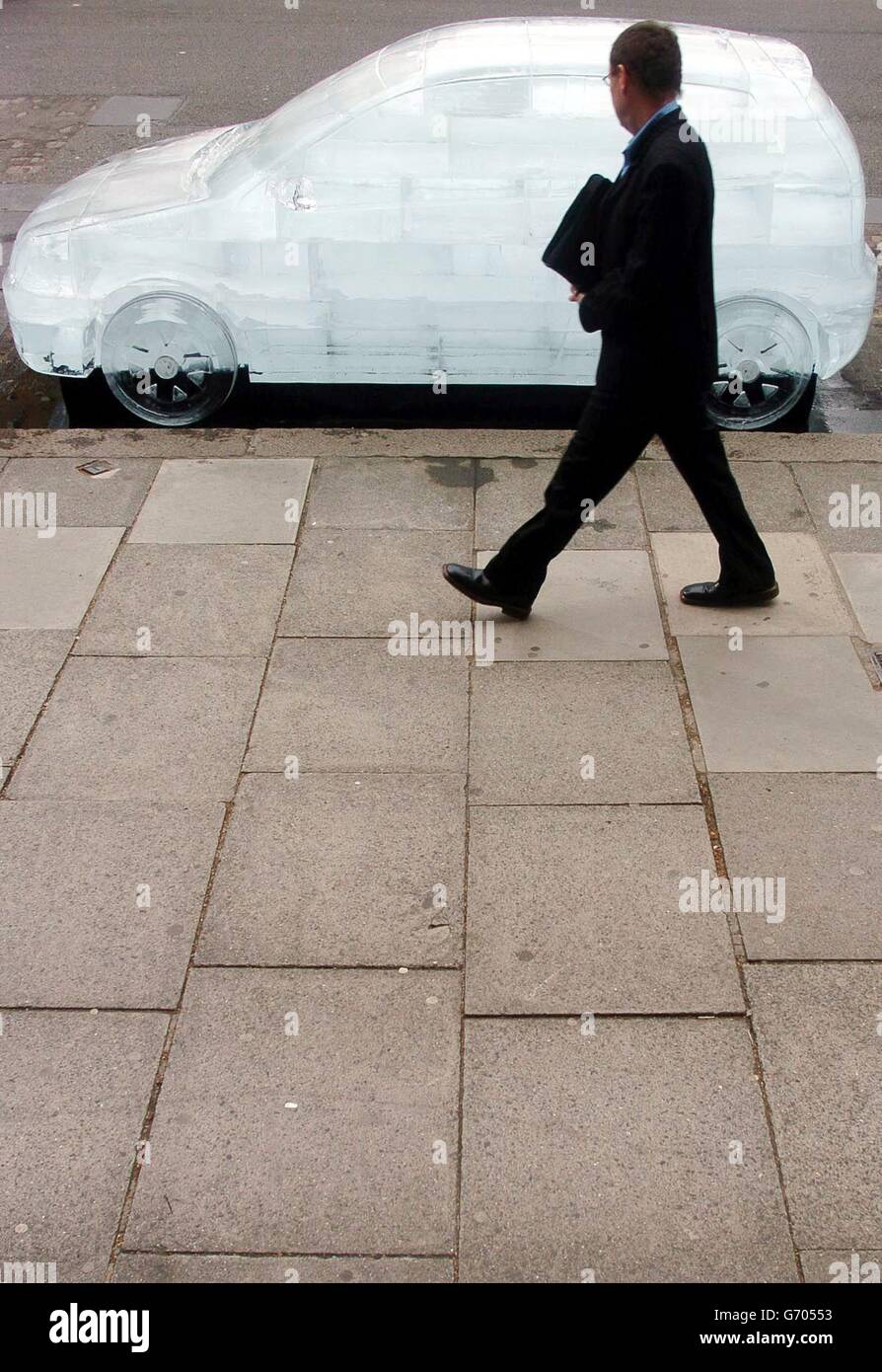 A Volkswagen (VW) Polo Twist, sculpted out of 8 tonnes of ice, is set ...