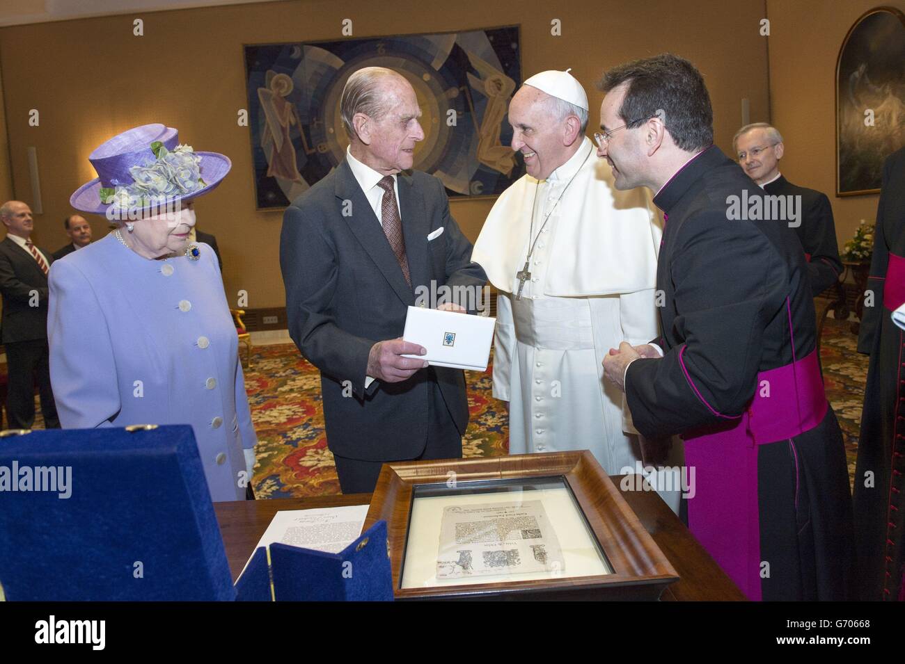 Queen Elizabeth II with Pope Francis as they meet at the Vatican, as ...