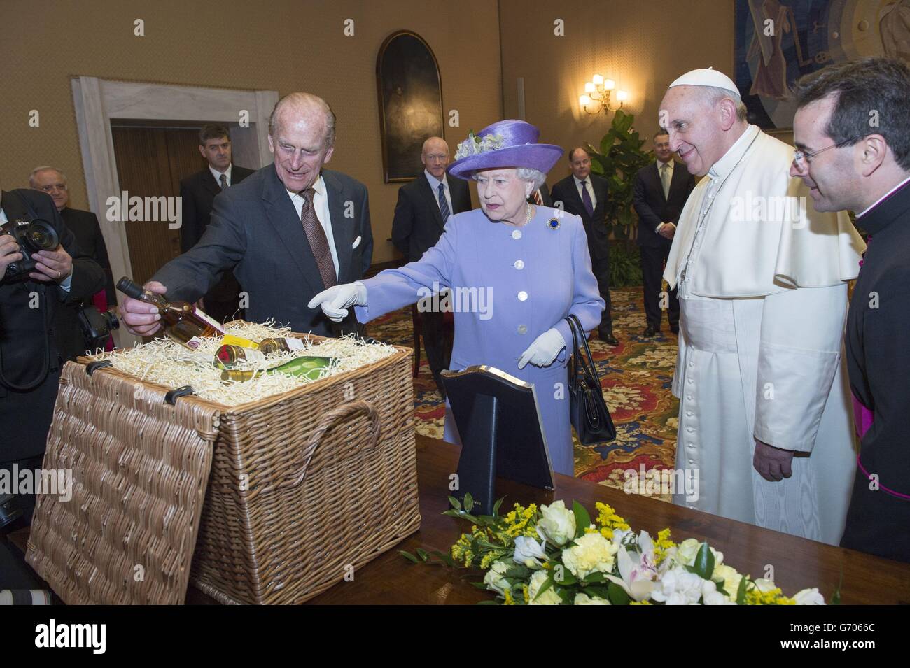 Queen Elizabeth II with Pope Francis as they meet at the Vatican, as ...