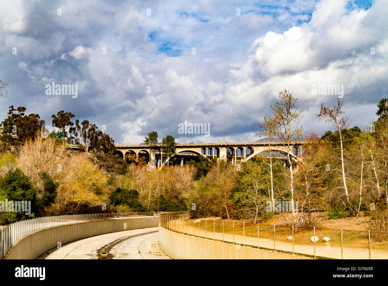 The concrete channel that contains the Arroyo Seco waterway in Pasadena ...