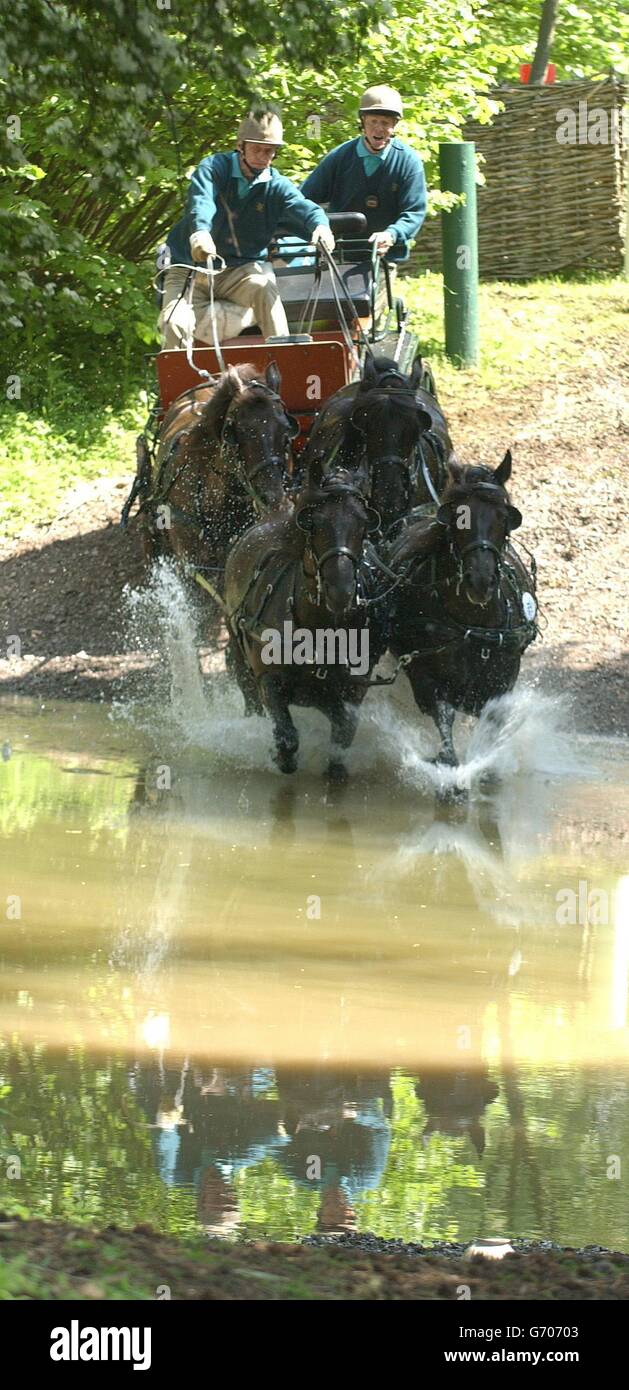 The Duke of Edinburgh competing with the Queen's Fell pony team in the ...