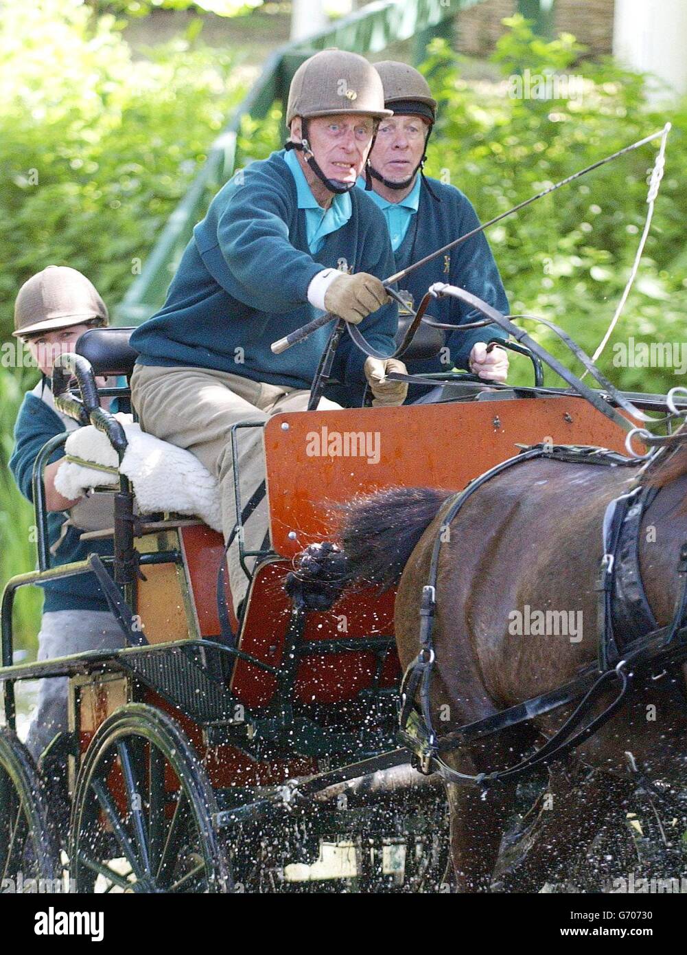 The Duke of Edinburgh competing with the Queen's Fell pony team in the ...
