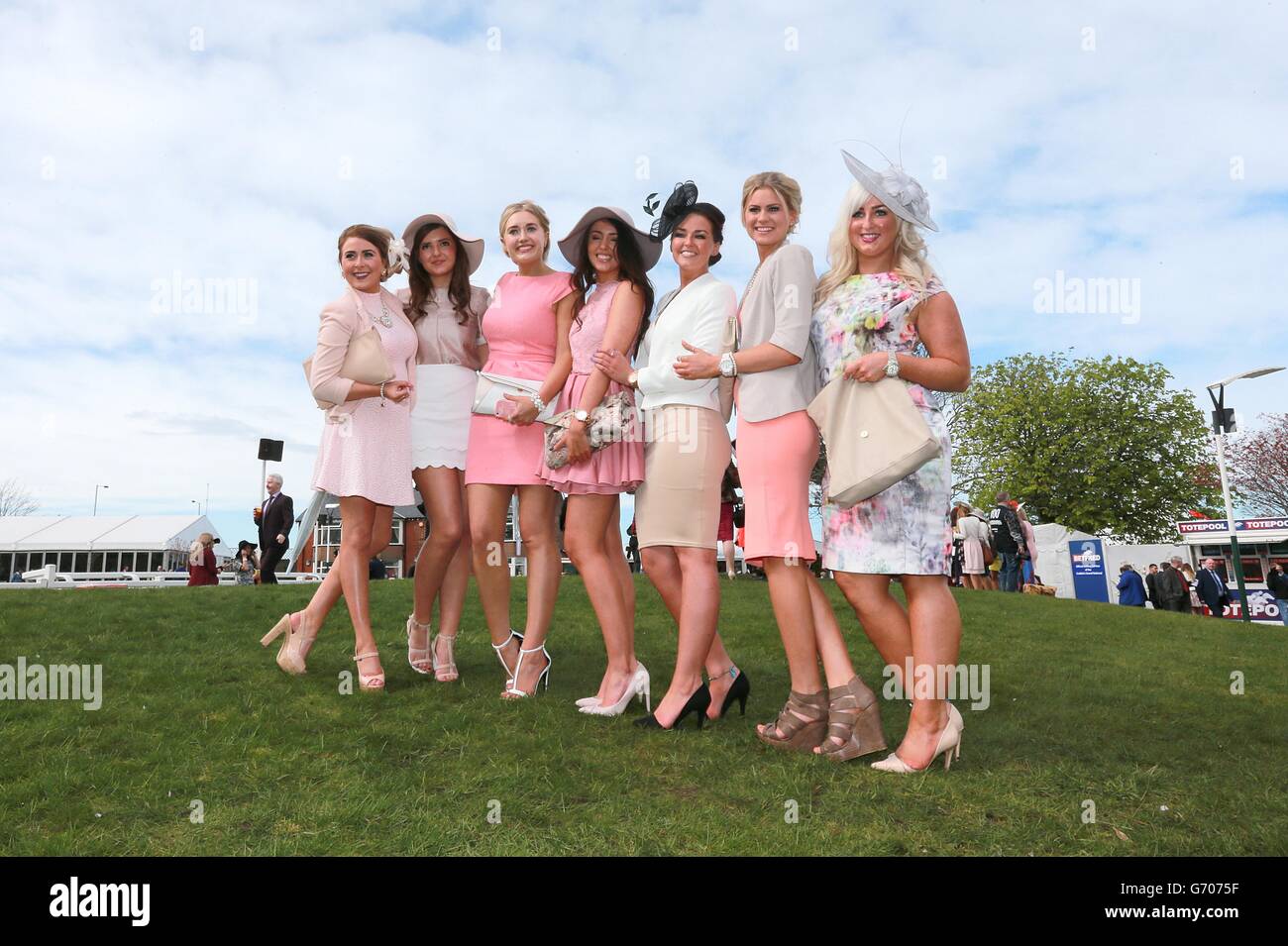 Well dressed female racegoers pose for picture on ladies day hi-res ...