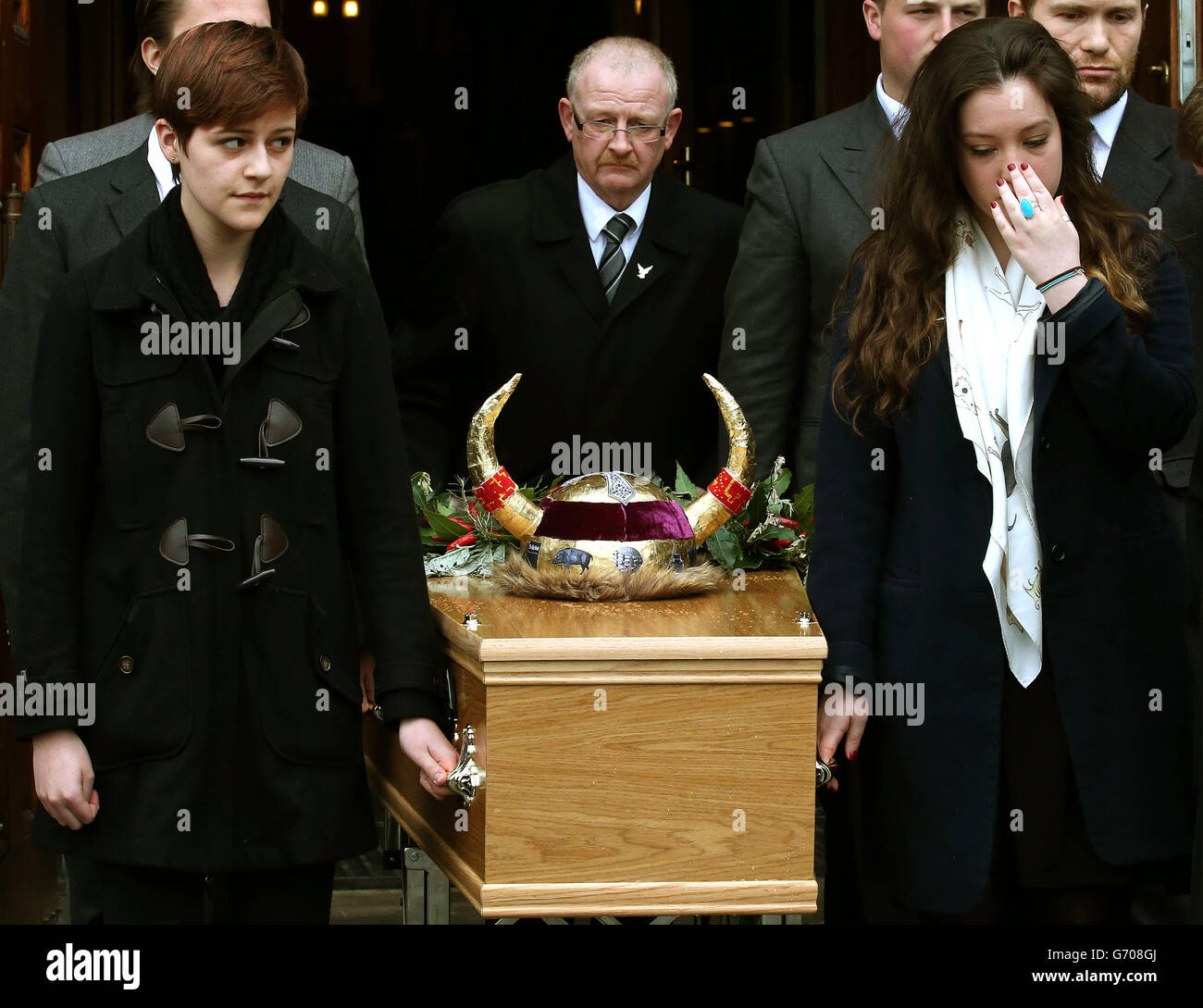 The coffin of TV chef Clarissa Dickson Wright is taken to a private ...