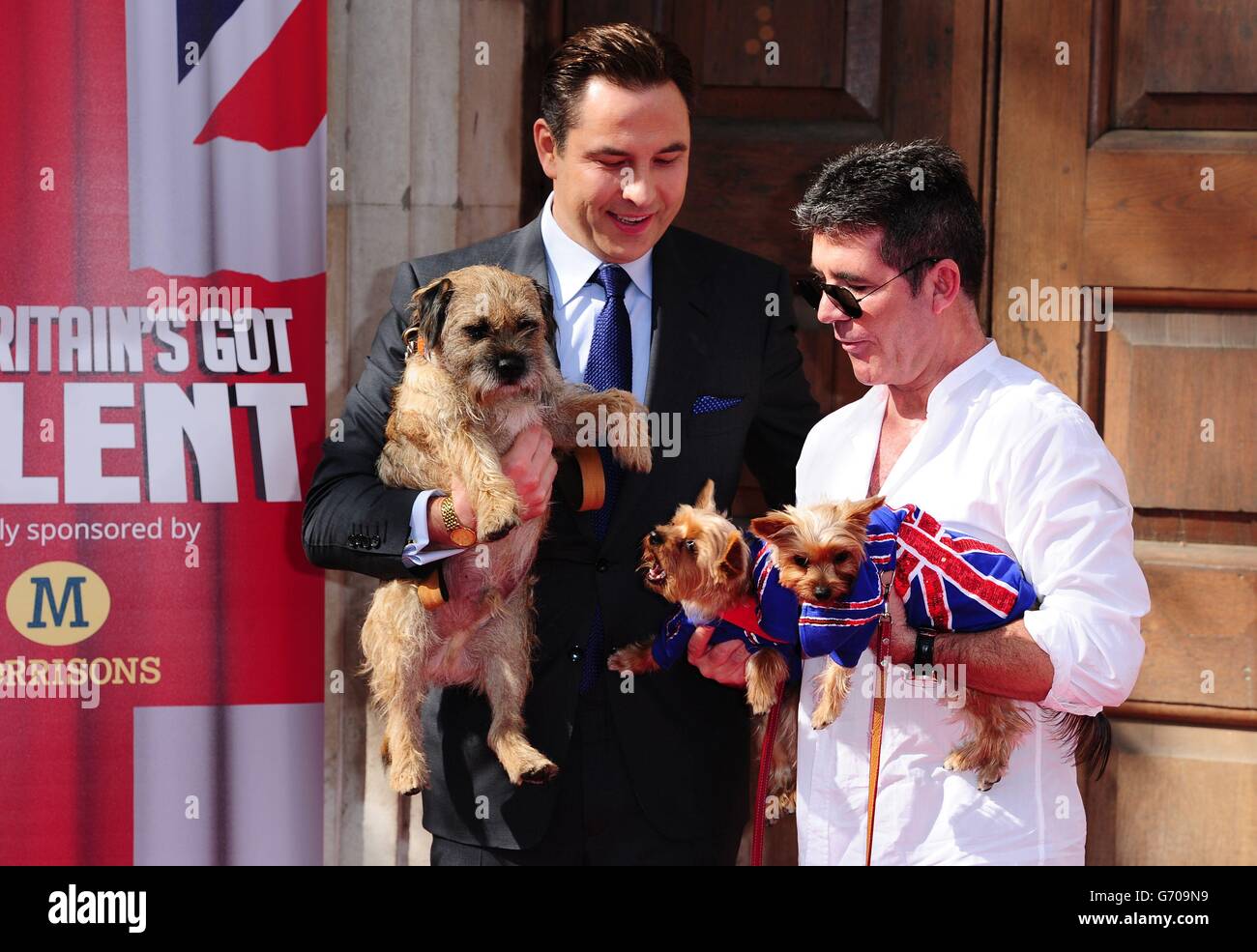 David Walliams (left) with his dog Bert and Simon Cowell with his dogs ...