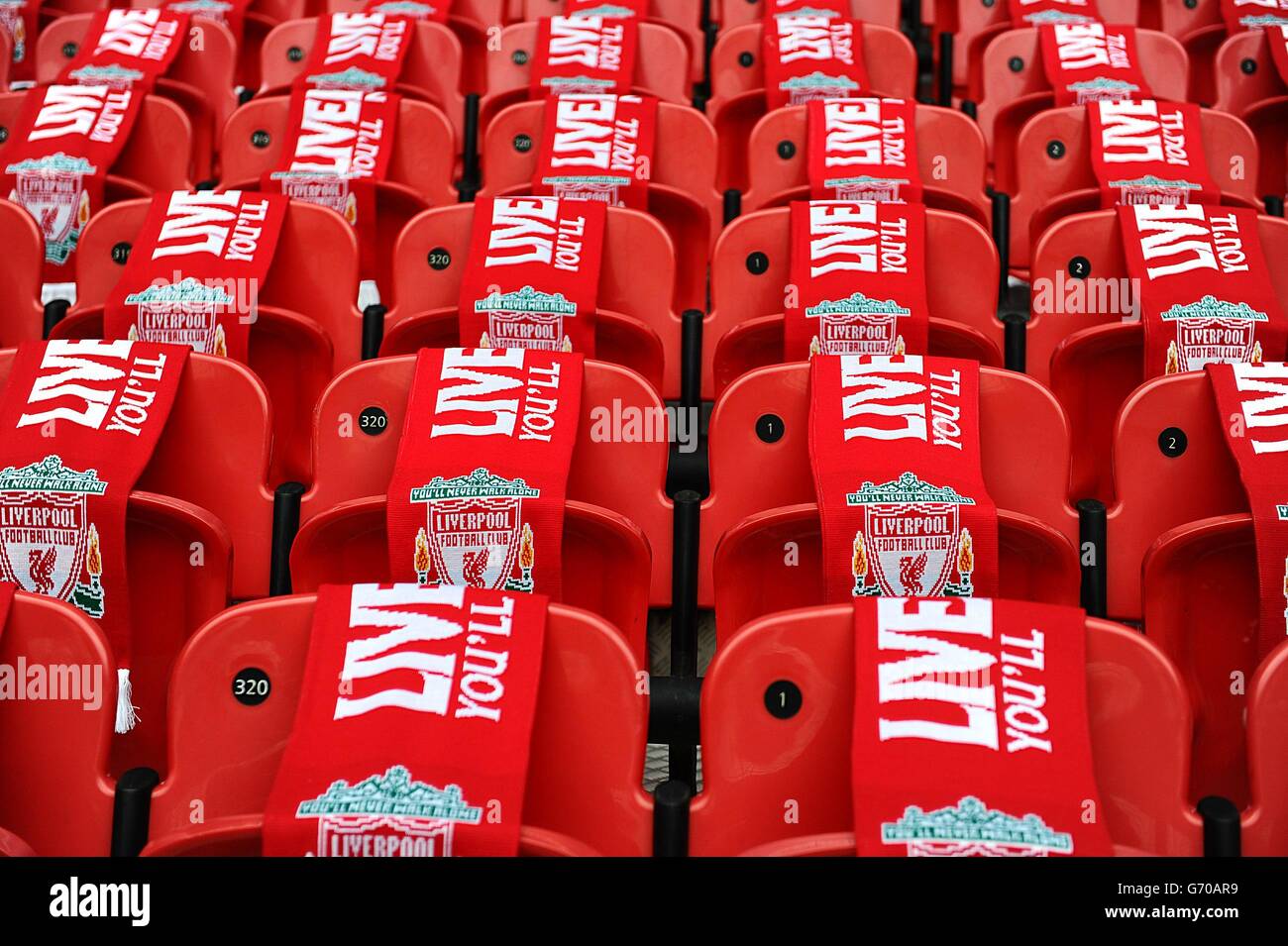 A general view of the 96 seats are being left empty as a tribute to the ...