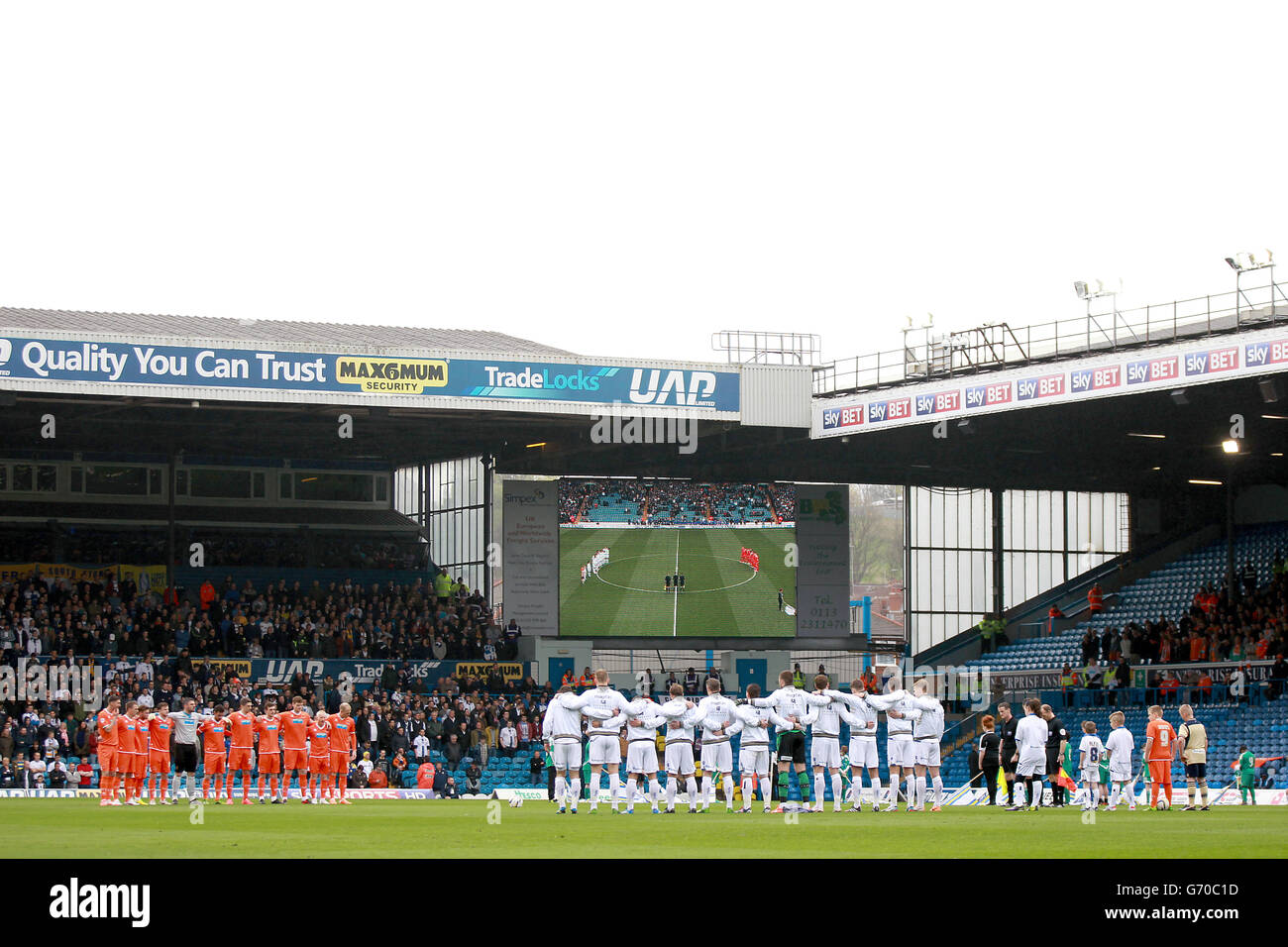 Both teams line up for a minutes silence in remembrance of the 96 ...