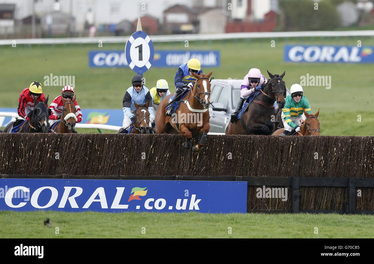 Horses in action during The Hillhouse Quarry Handicap Steeple Chase ...