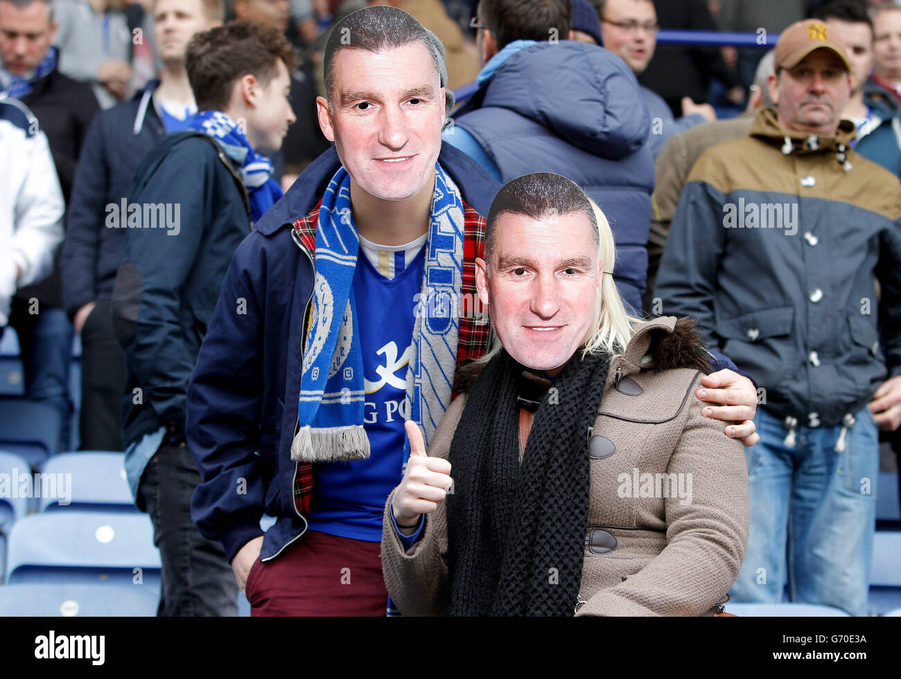 Leicester City fans wearing Nigel Pearson face masks during the Sky Bet ...