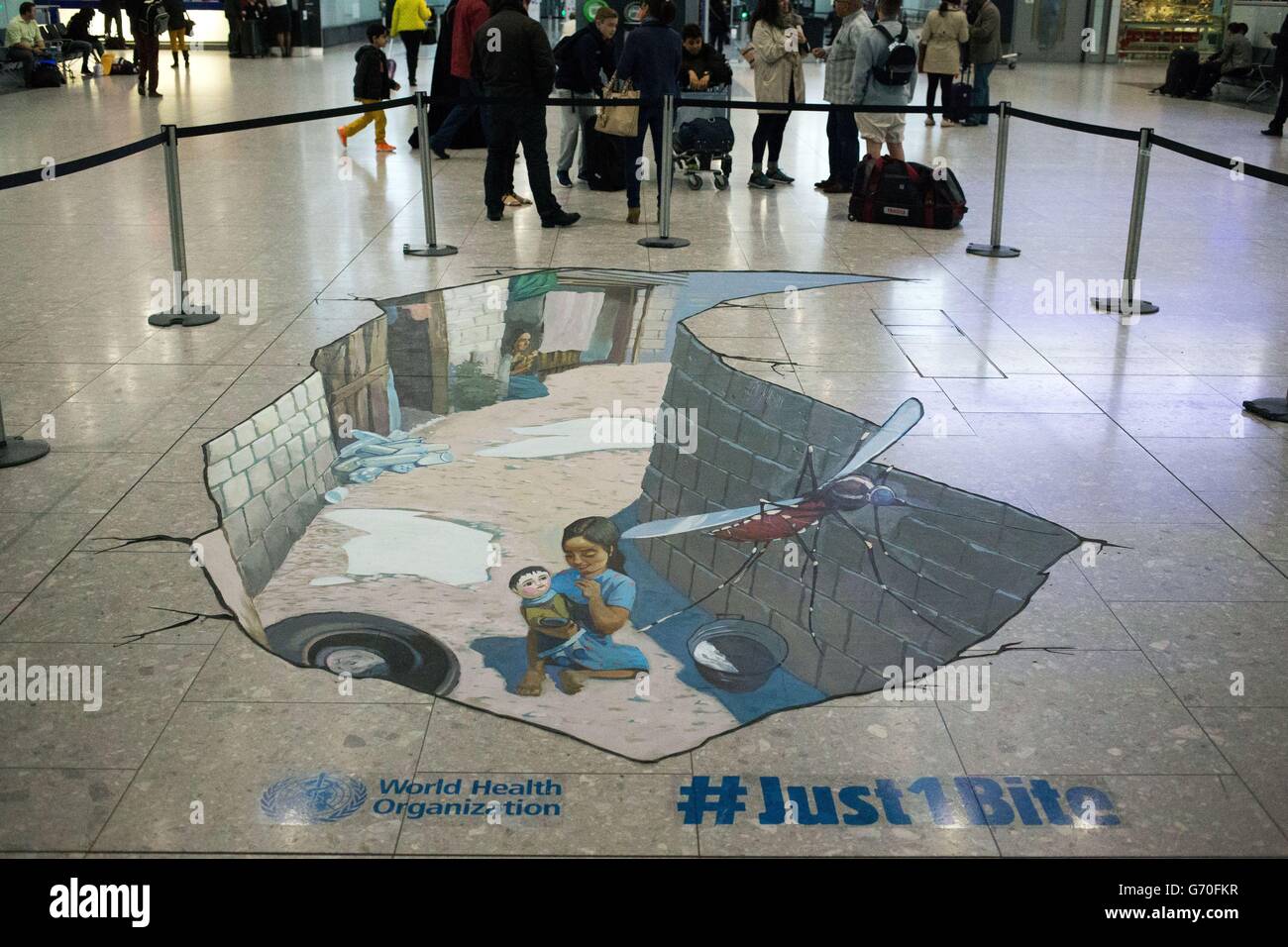 3D illusion art which creates the effect of a large hole in the floor ...
