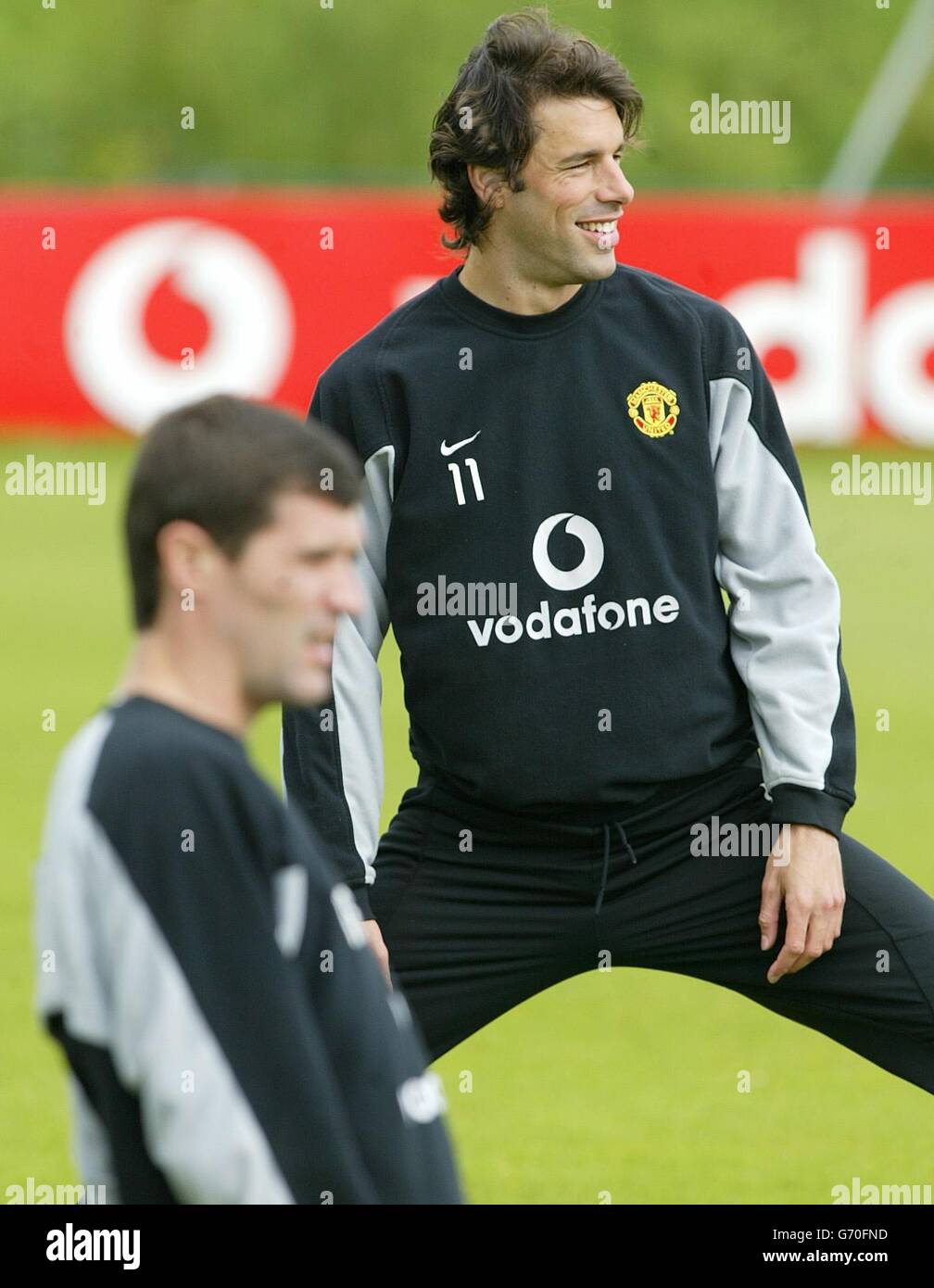 Manchester United Ruud Van Nistelrooy and Roy keane takes part in a training session at the team ...