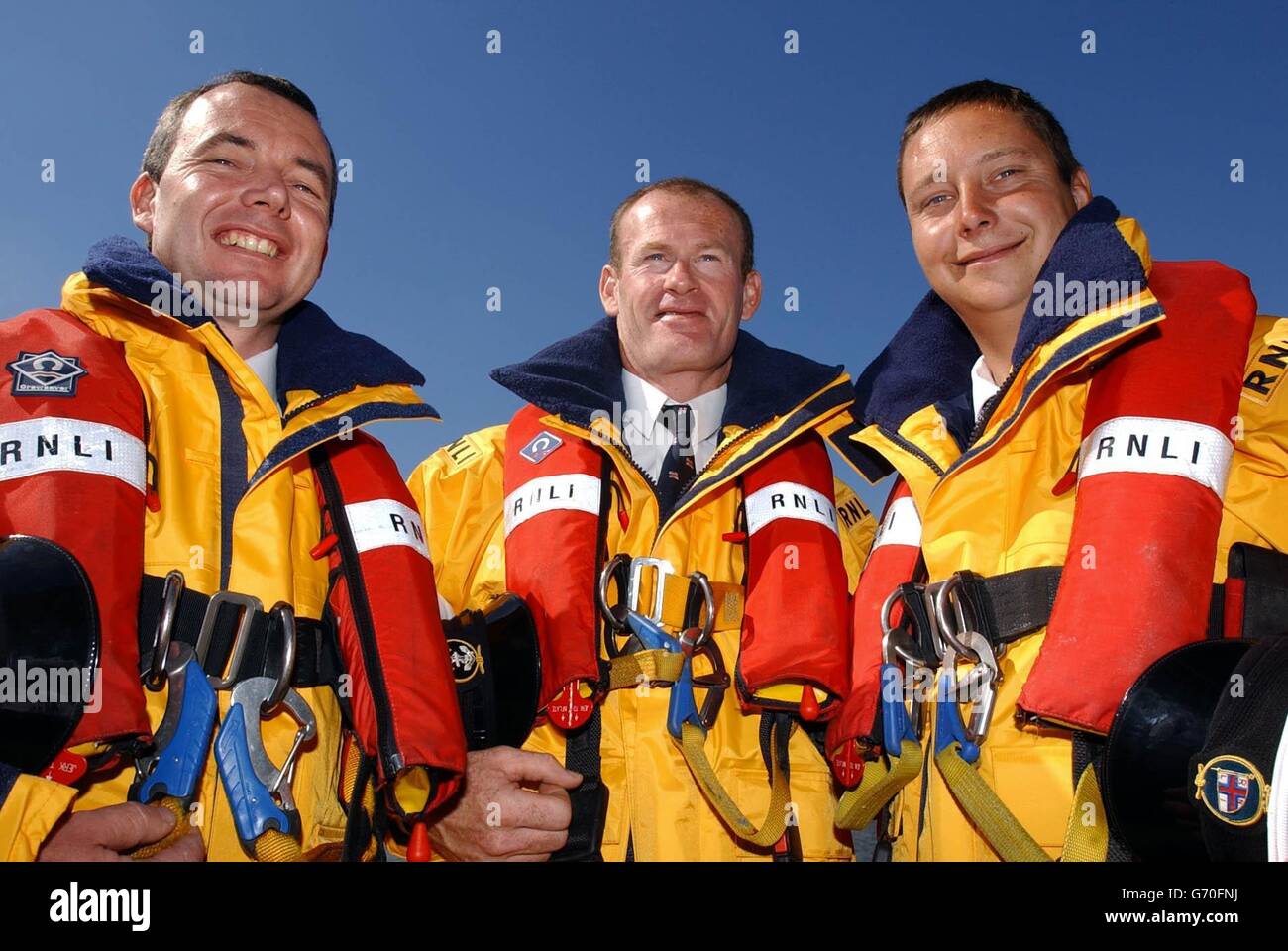 Members of the St Mary's, Cornwall, lifeboat team (left to right) Crew ...