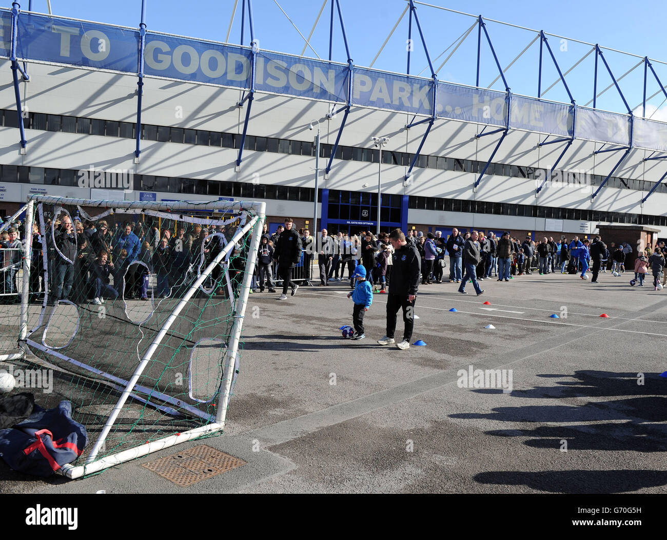 Everton fans take part in events in the fan zone at Goodison Park ...