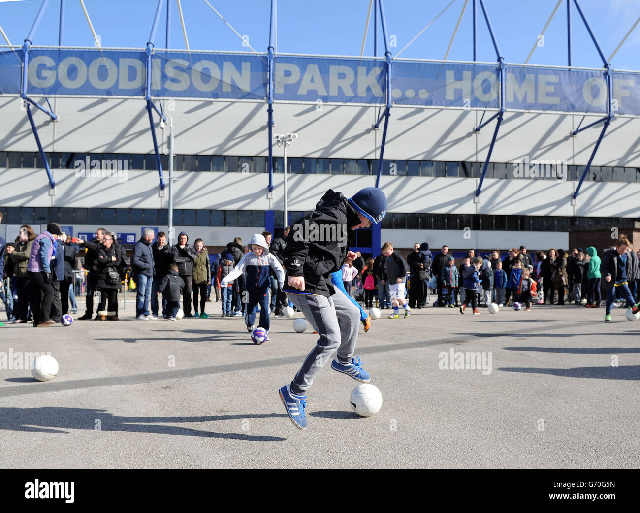Everton fans take part in events in the fan zone at Goodison Park ...