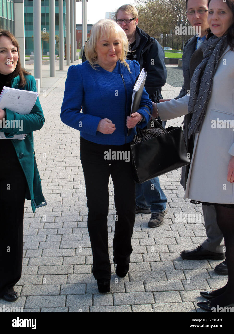 Jenni Hicks speaking to the media before making a statement in tribute ...
