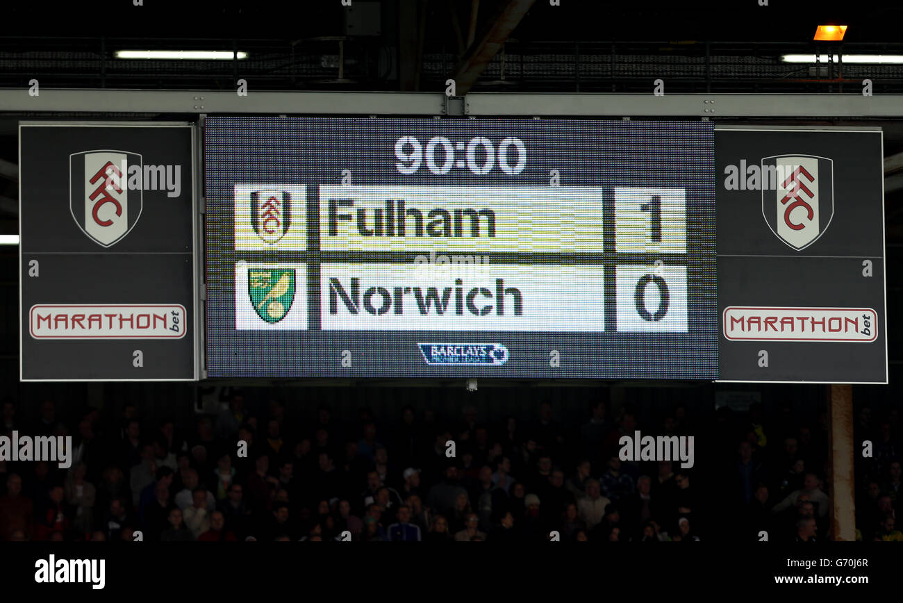 The scoreboard displays the final score after the match hi-res stock ...