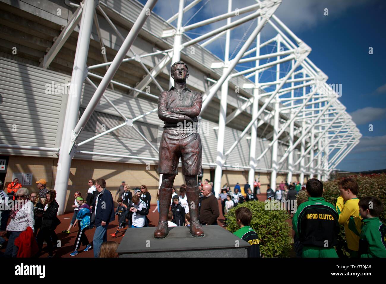 A general view of the Ivor Allchurch statue outside the Liberty Stadium ...