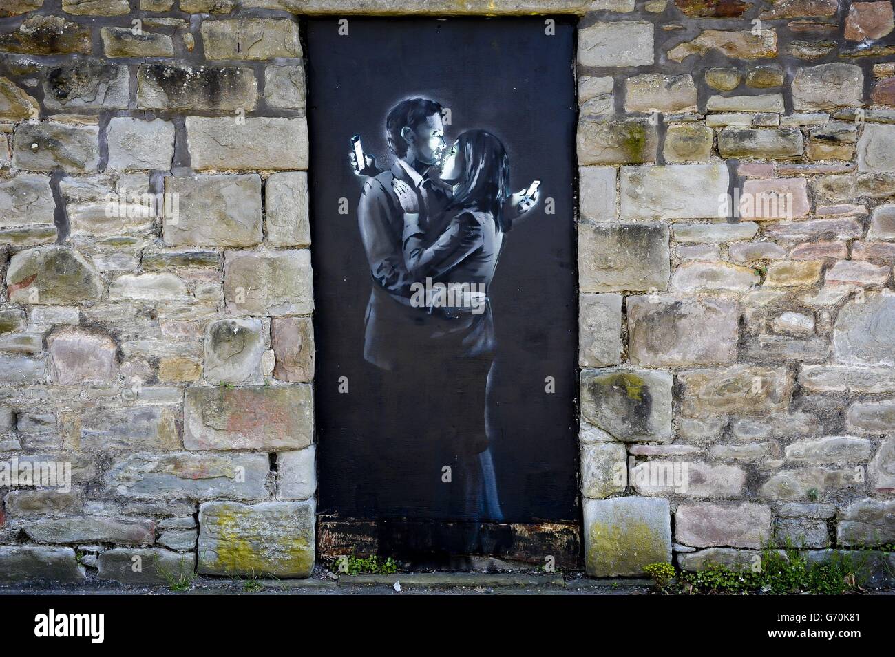 A view of the latest officially confirmed Banksy artwork, named Mobile ...