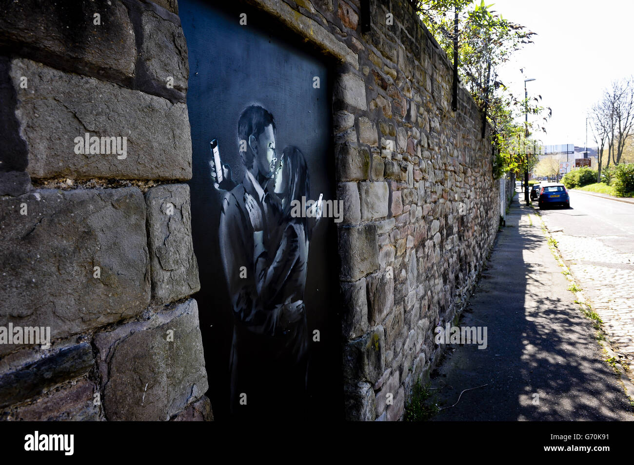 A view of the latest officially confirmed Banksy artwork, named Mobile ...