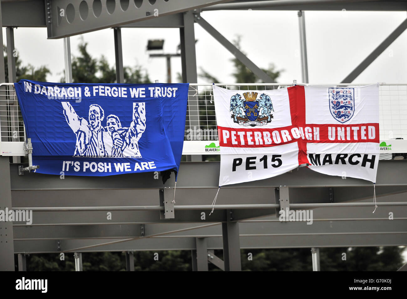Peterborough united flags on display at london road hi-res stock ...