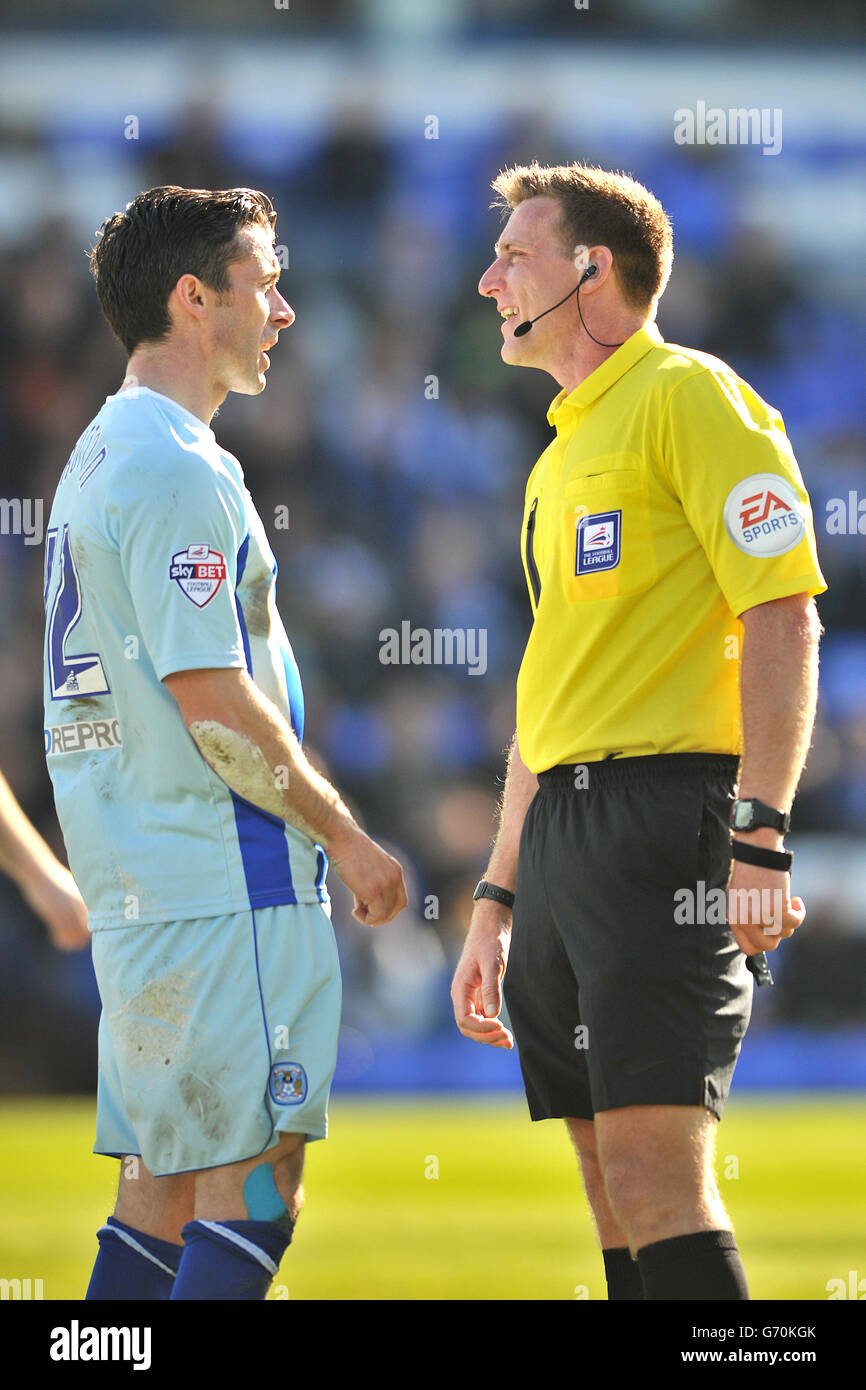 Coventry citys david prutton left with referee darren sheldrake hi-res ...