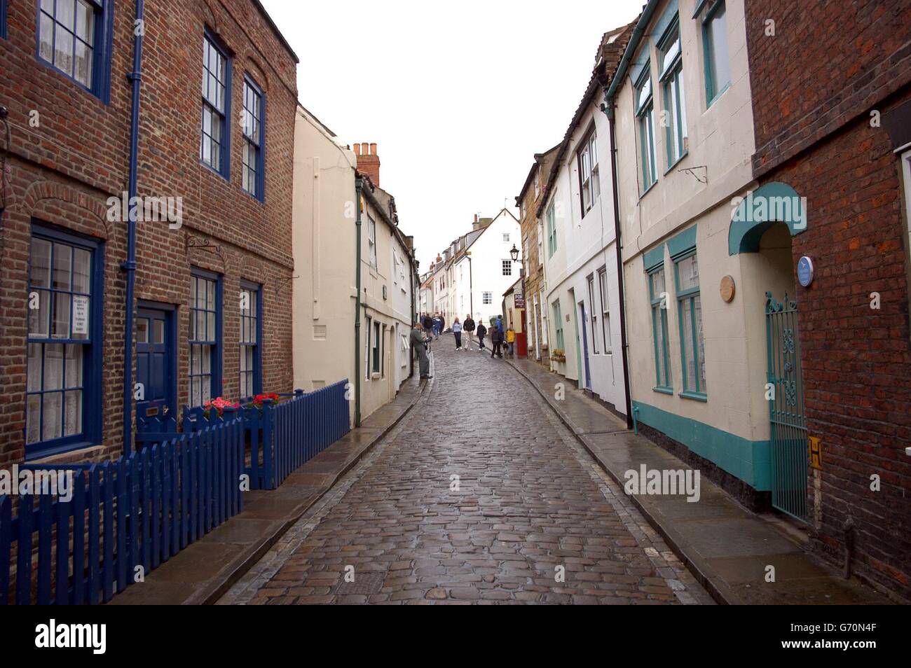 A general view of a lane in the small fishing town of Whitby, North ...