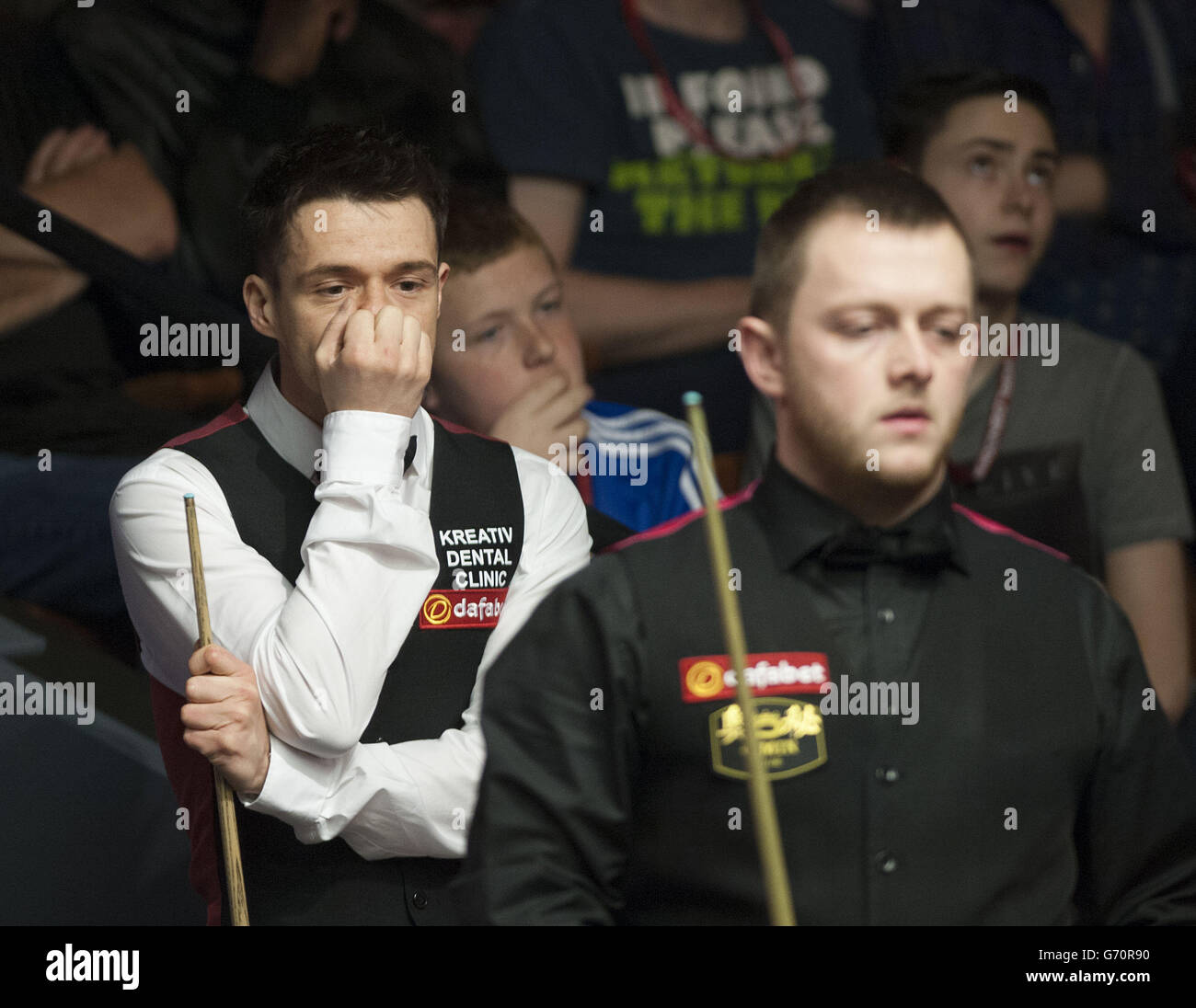 Michael Holt looks dejected during his match against Mark Allen during ...