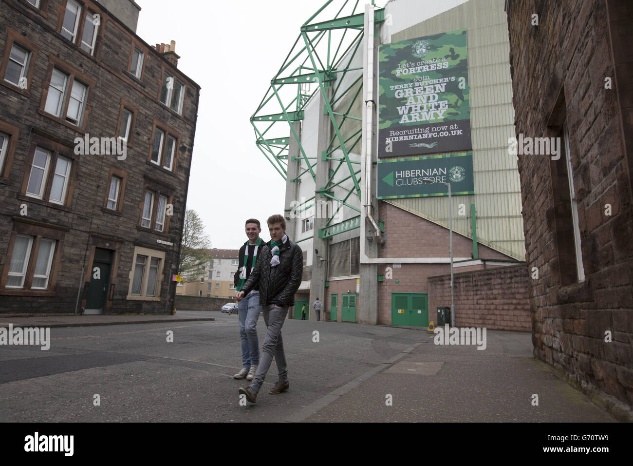 Hibernian fans arrive for the Scottish Premier League match at Easter ...