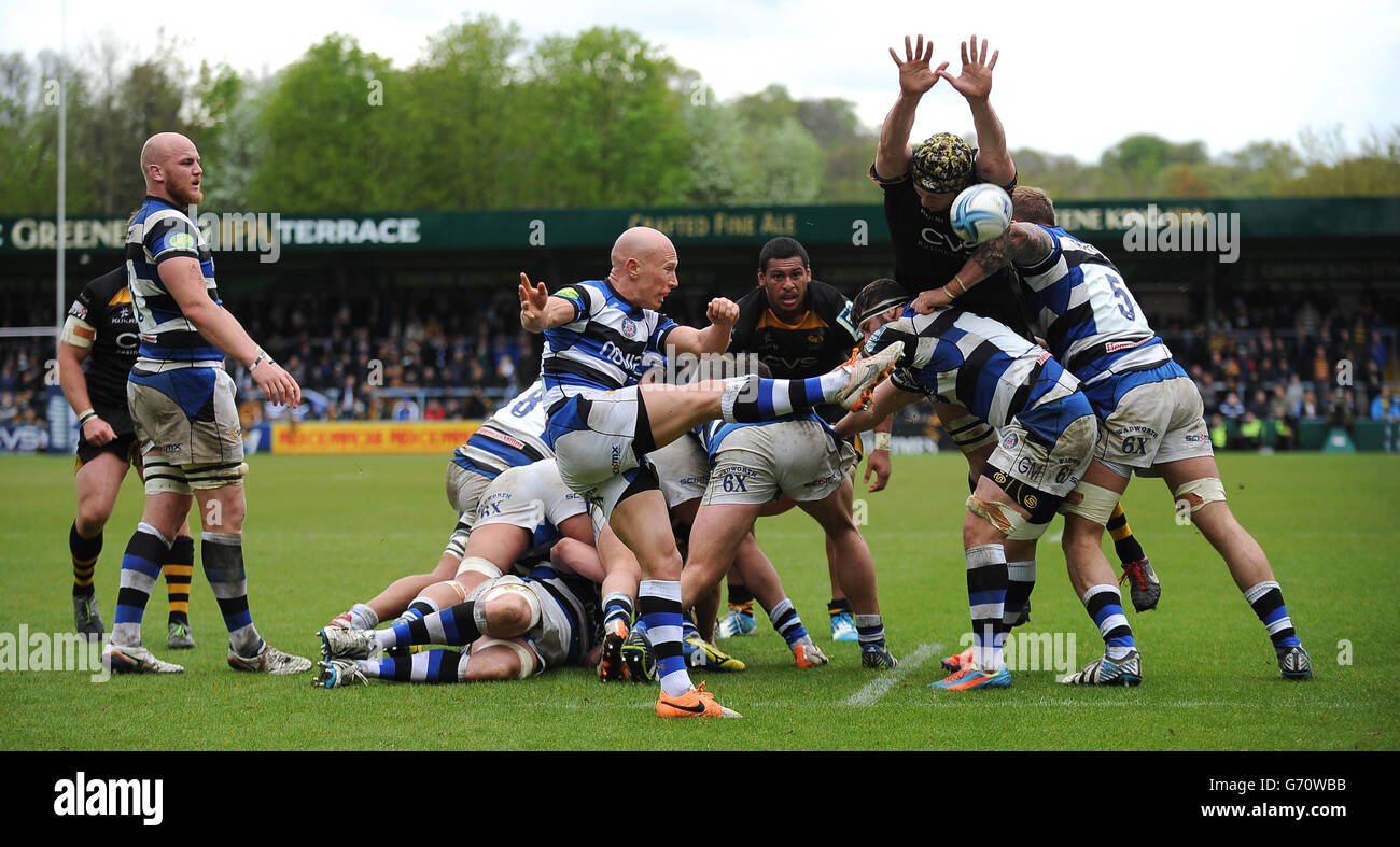 Bath's Peter Stringer clears the ball against Wasps during the Amlin ...