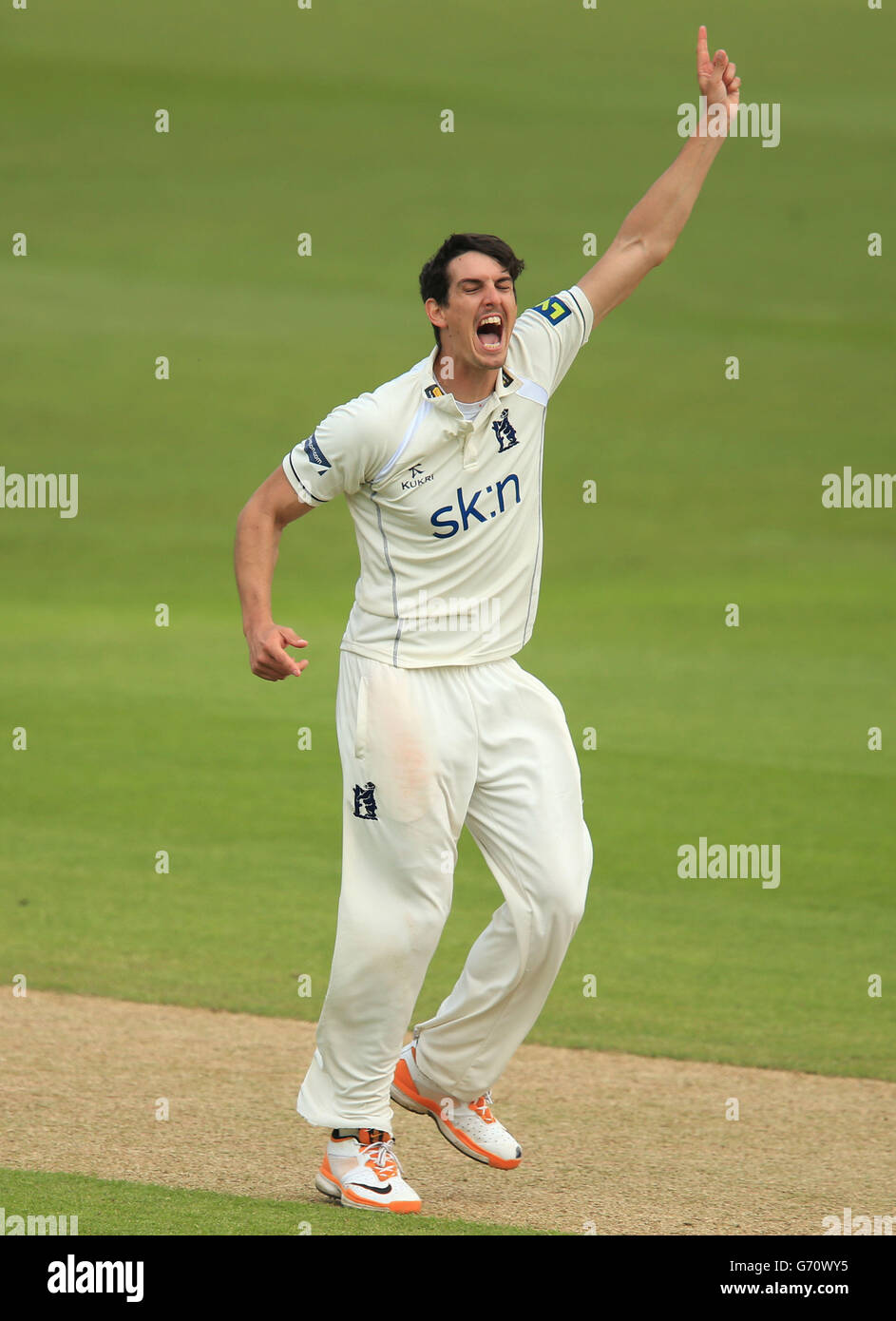 Warwickshires Chris Wright celebrates taking the wicket of ...