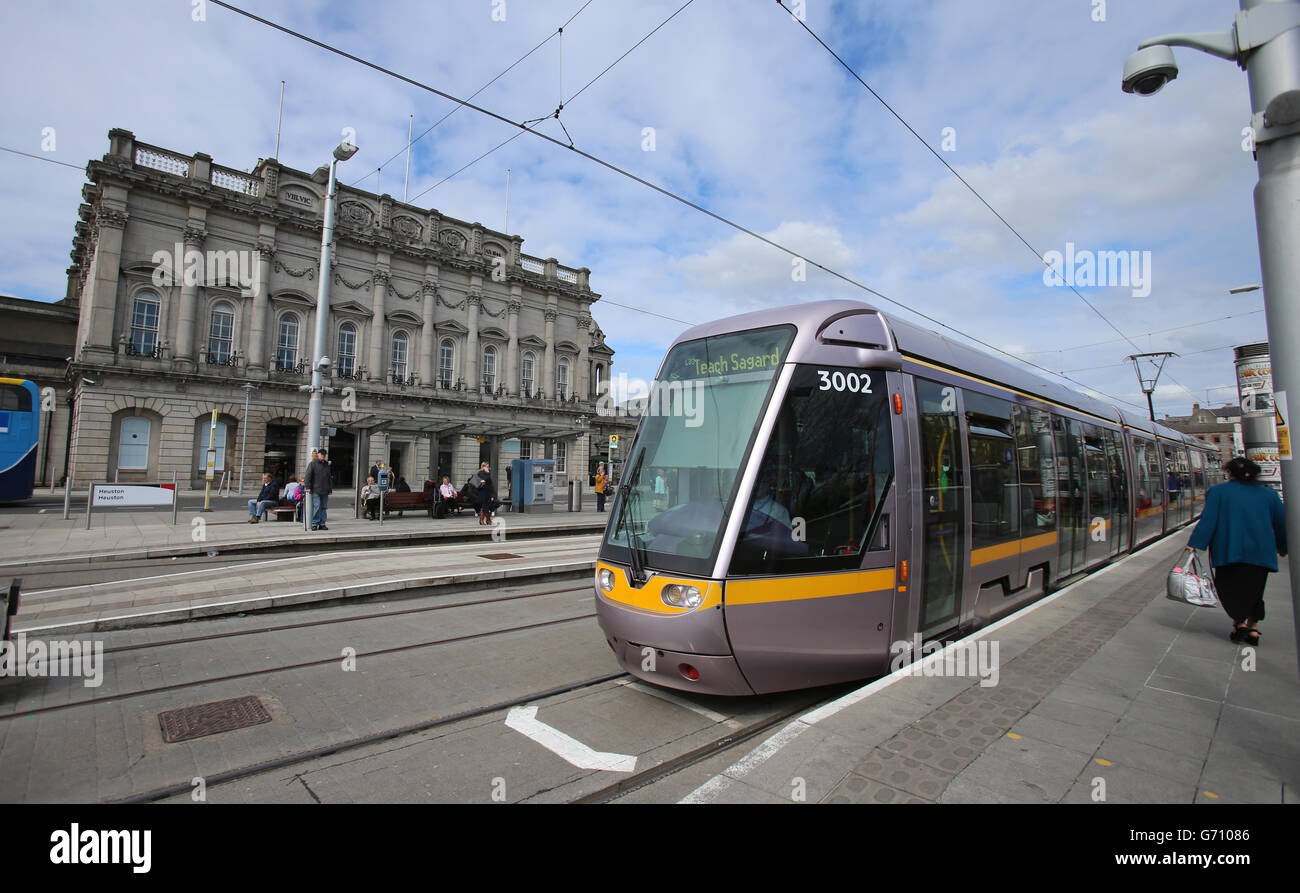 Dublin city stock. A Luas tram outside Heuston Train Station in Dublin ...