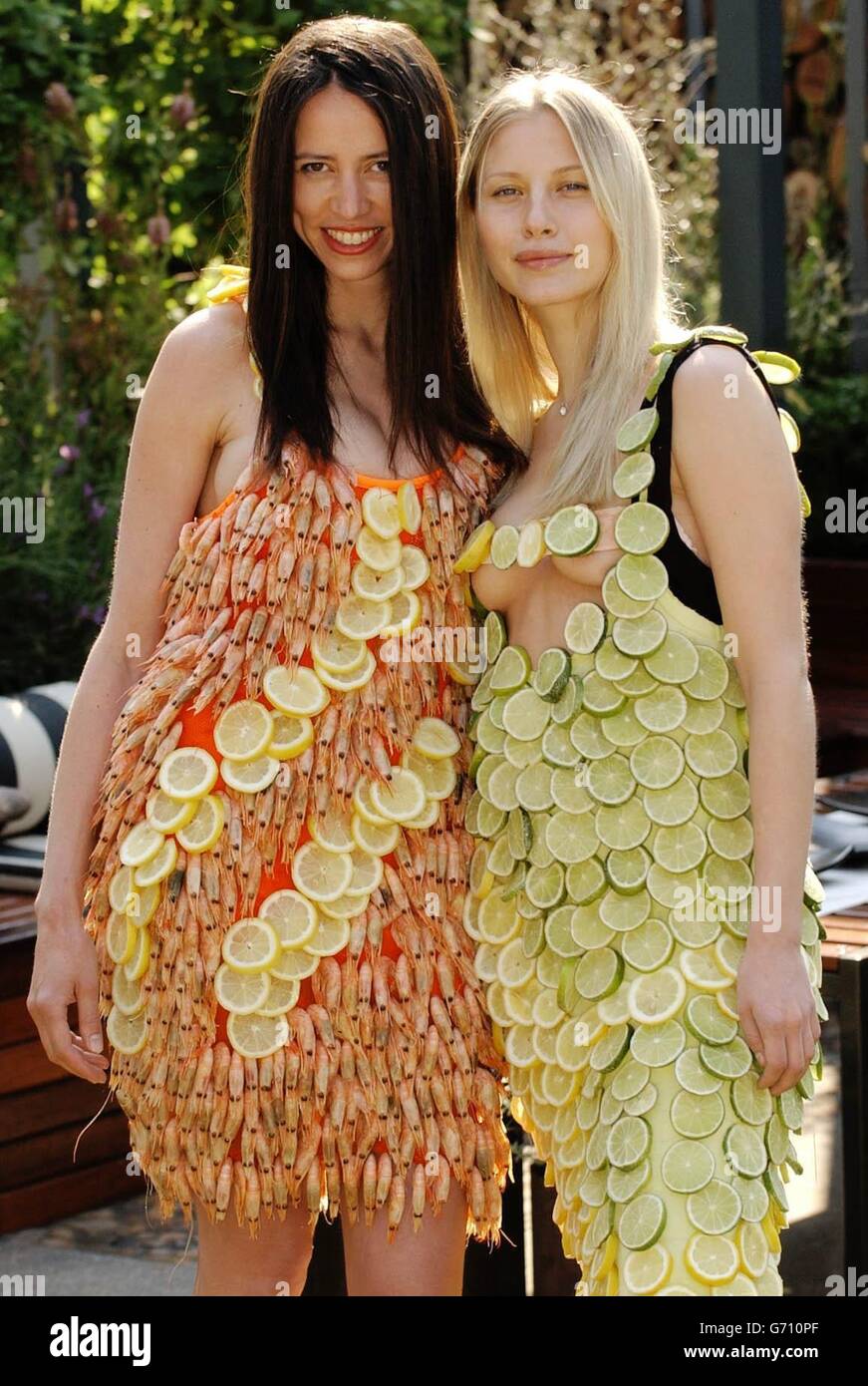 Samia (left) and Domonique model dresses made of shrimps and citrus ...