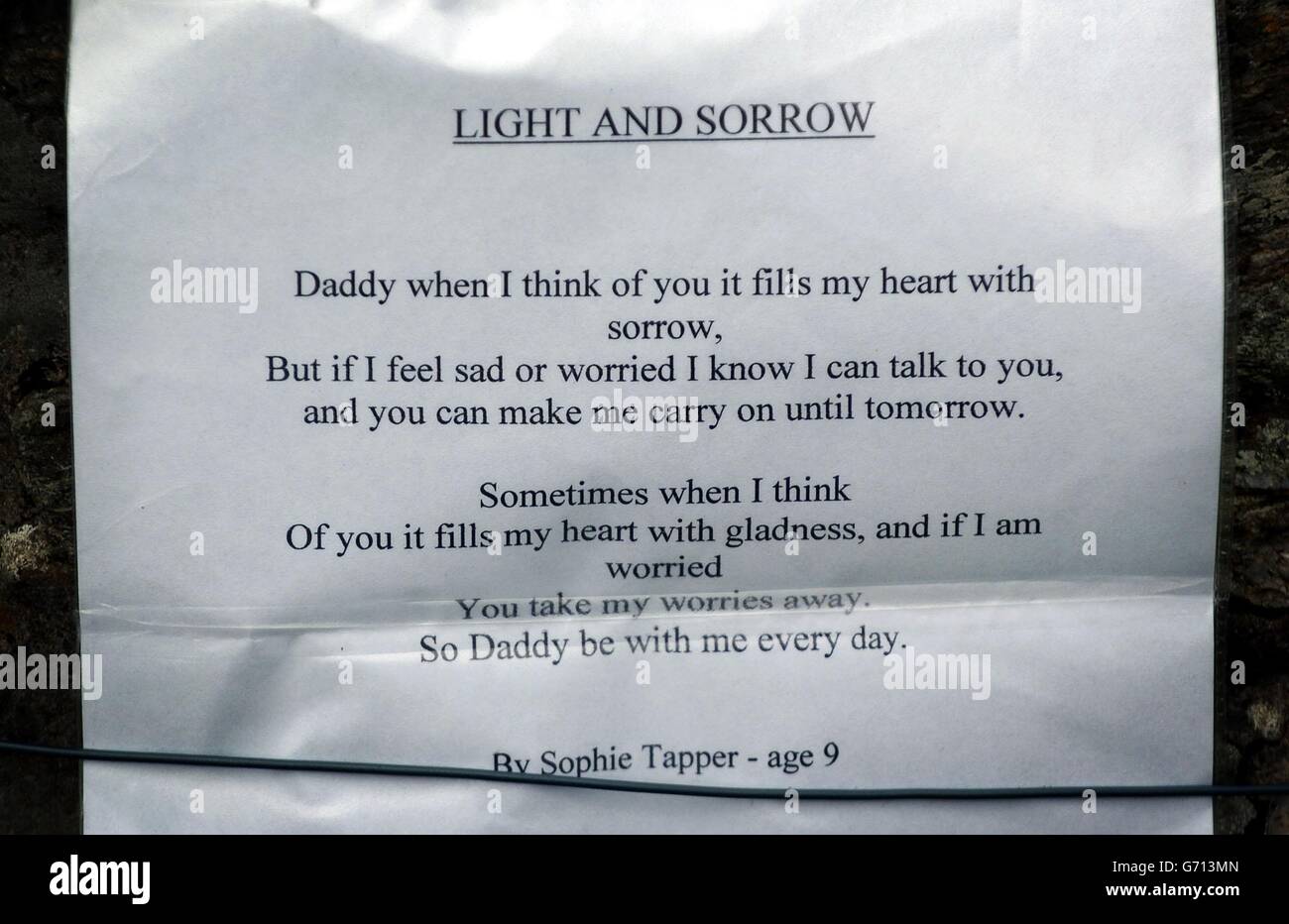 A note left at the cairn by the daughter of FLT Lt Jonathan Tapper who ...