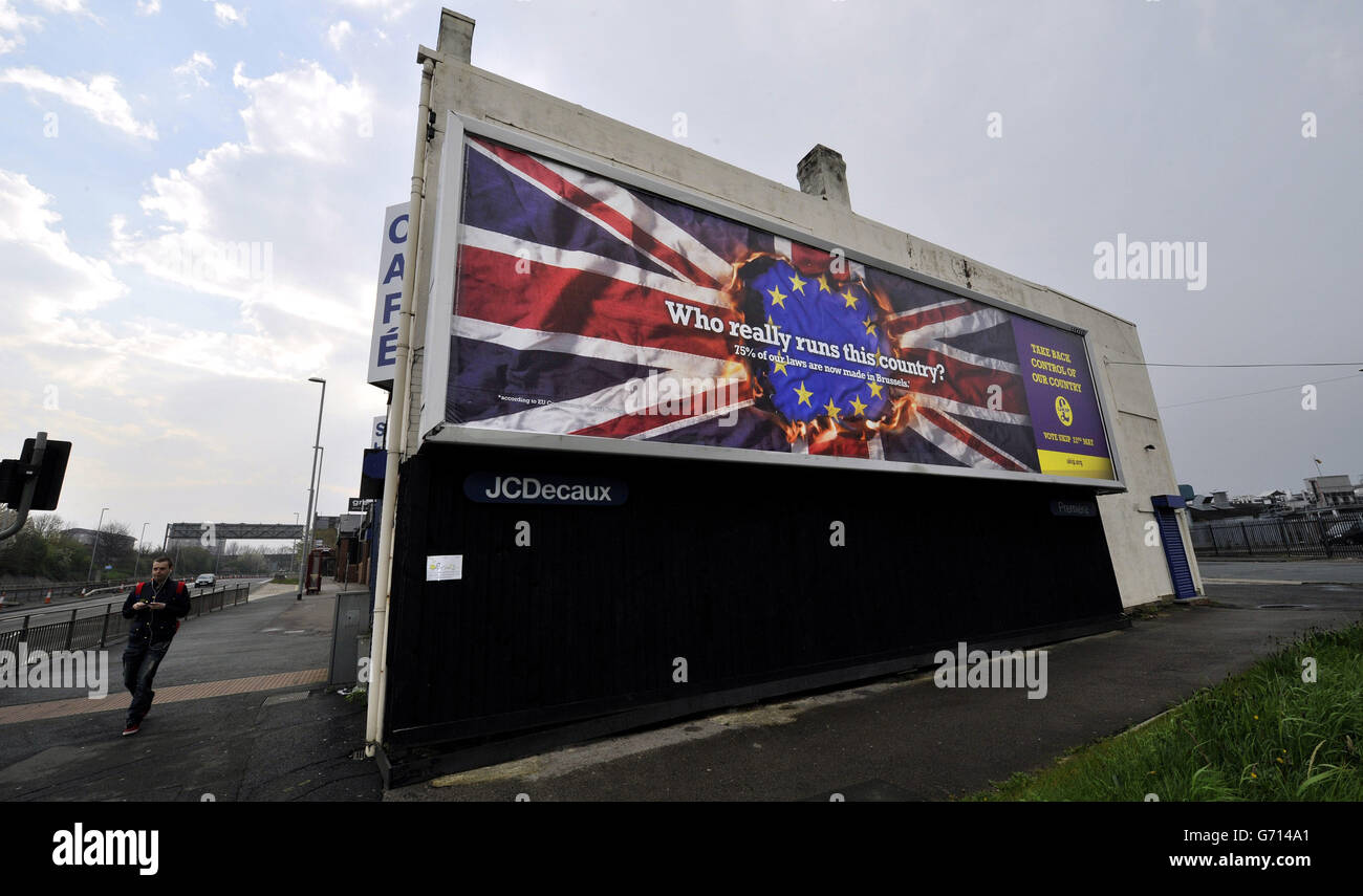 A billboard showing a poster for a immigration-centred Ukip campaign ...