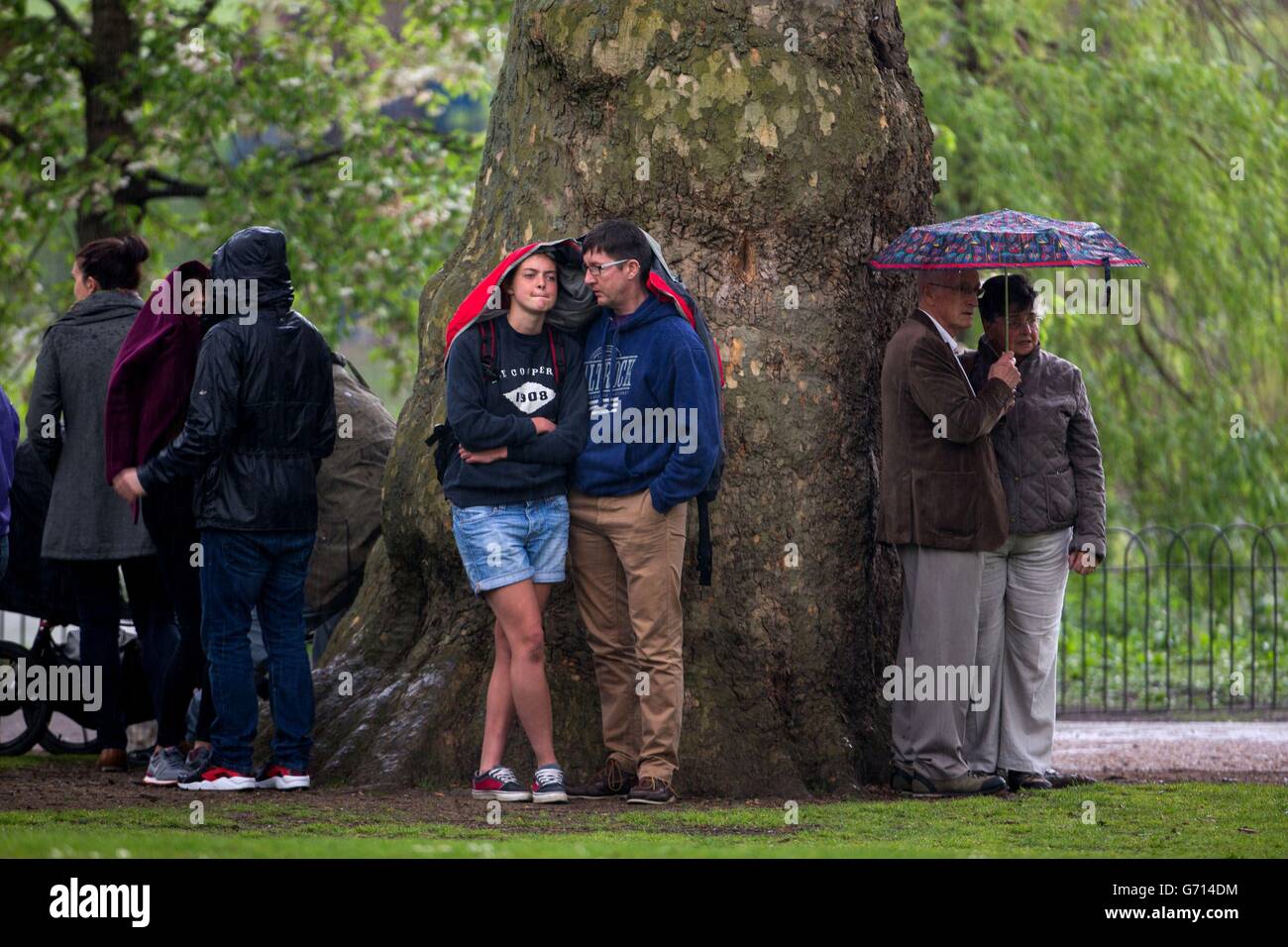 People shelter under a tree in st james park hi-res stock photography ...