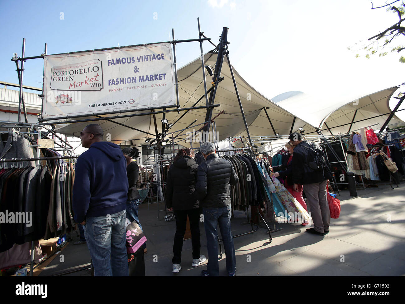 A view of the stalls of Portobello Green Market in Notting Hill, London ...