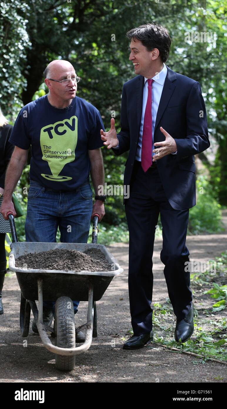 Ed Miliband during a visit to The Conservation Volunteers (TCV) Green ...