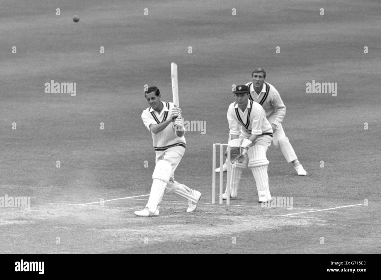 Worcestershire's Roy Booth hits a four off Fred Titmus (not pictured ...