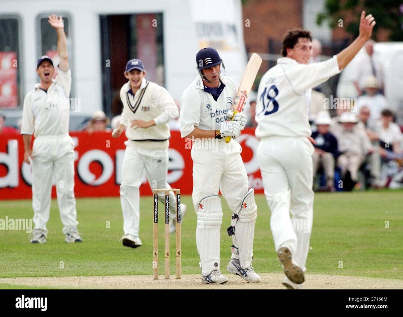 Middlesex opener Ben Hutton is caught behind for 14 runs as the bowler ...
