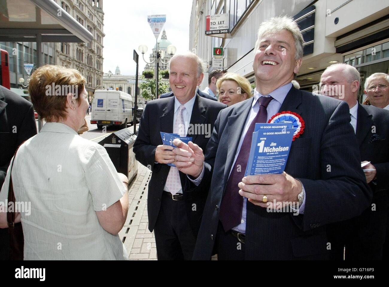 Ulster Unionist European candidate Jim Nicholson (right), with party ...
