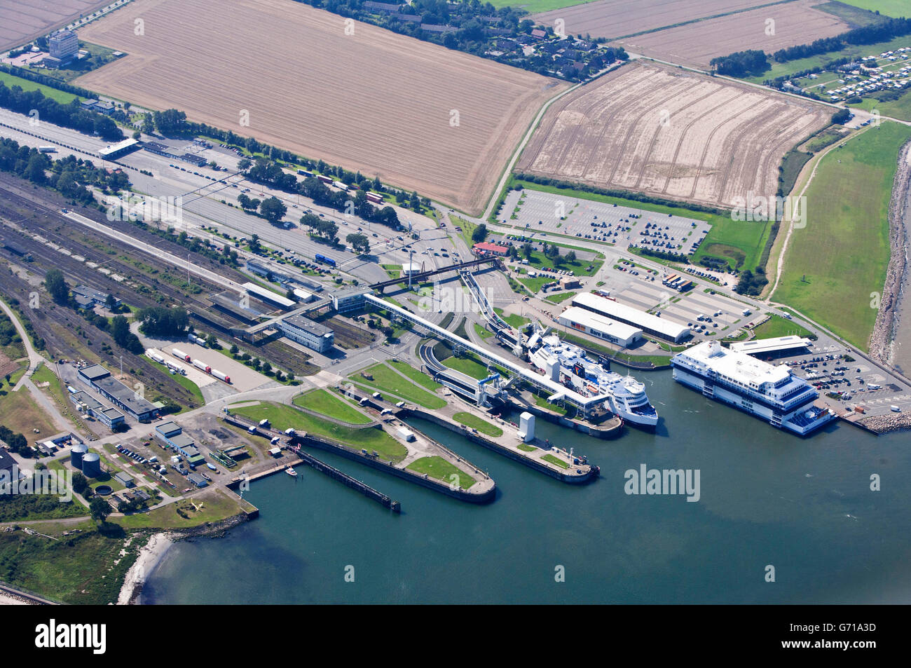 Ferry harbour Puttgarden, Fehmarn, Schleswig-Holstein, Germany Stock ...