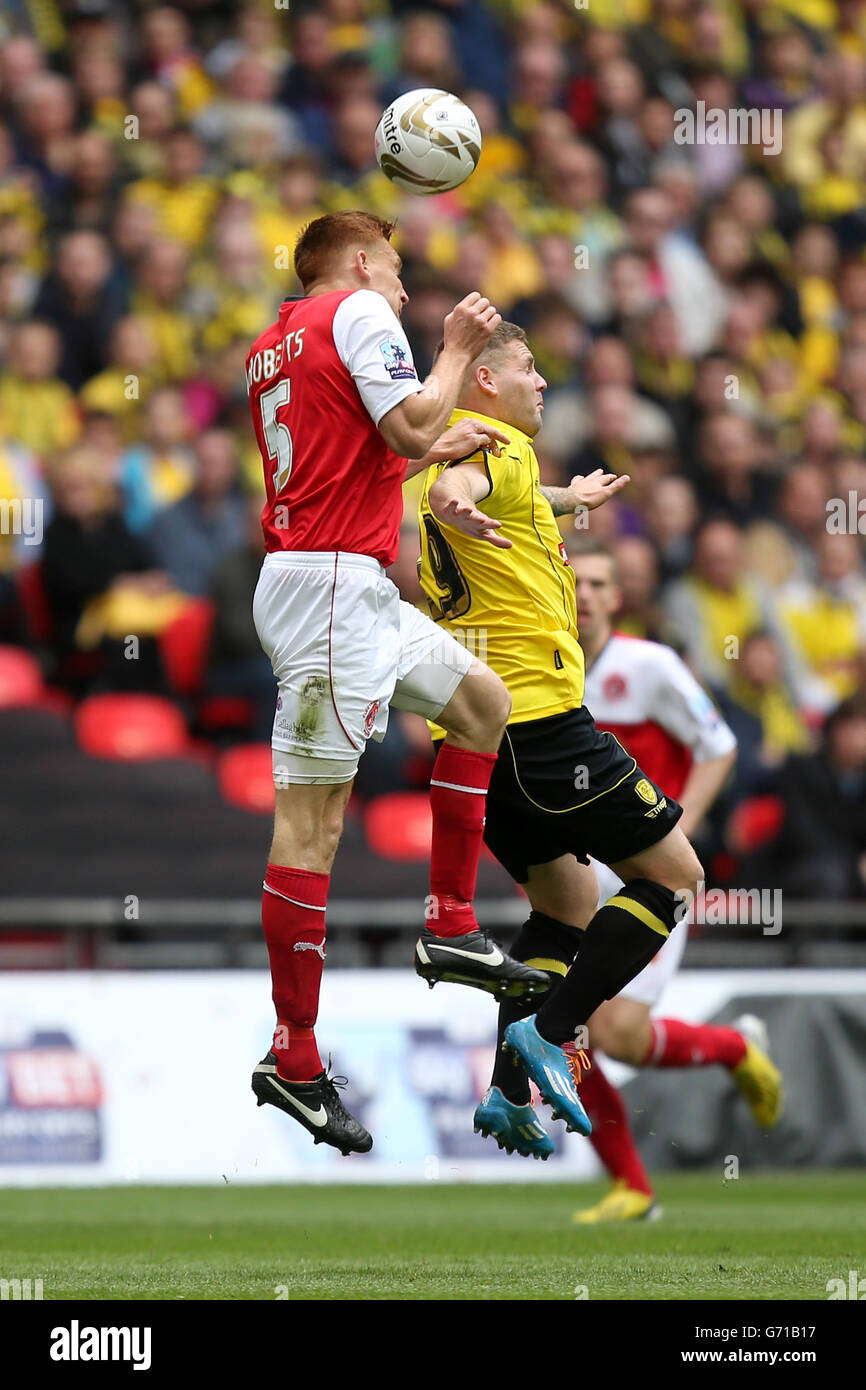 Fleetwood Town's Mark Roberts (left) and Burton Albion's Billy Kee ...