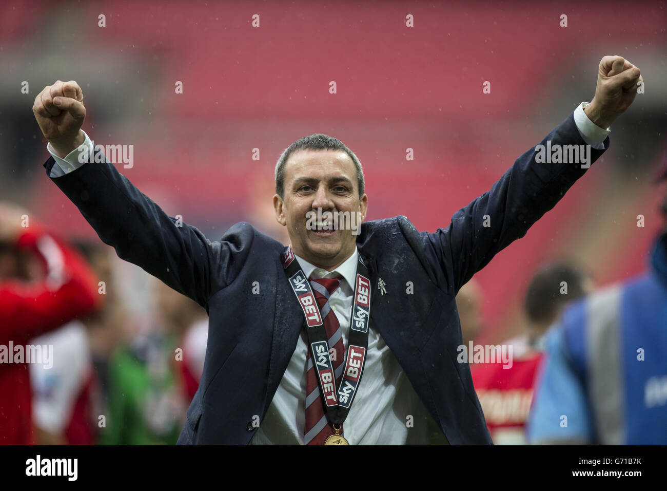 Fleetwood Town chairman Andy Pilley celebrates victory after the final ...