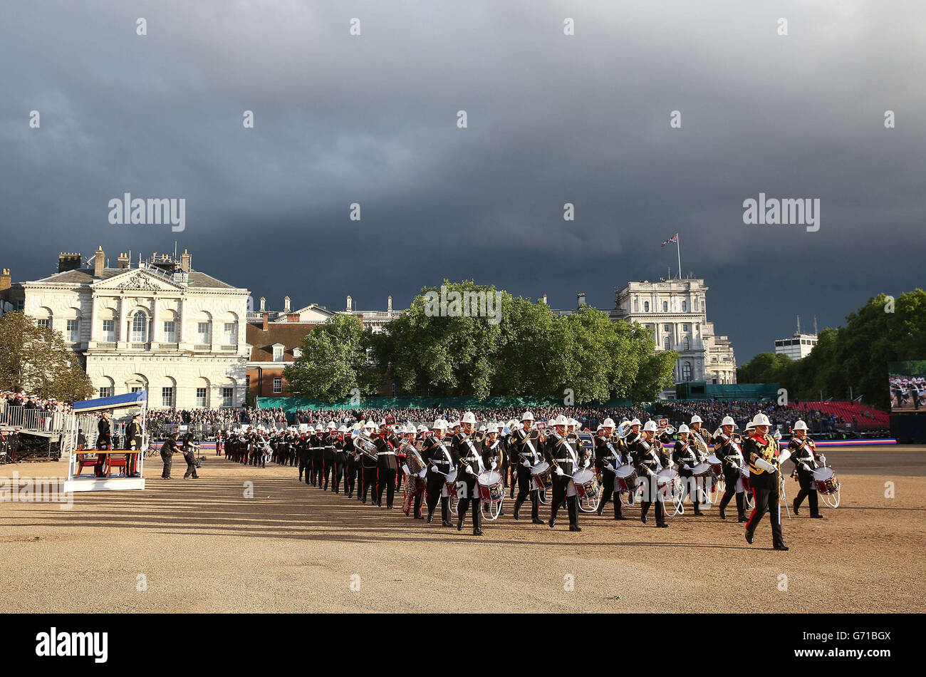 Proceedings during the Royal Marines 350th Anniversary Beating Retreat ...