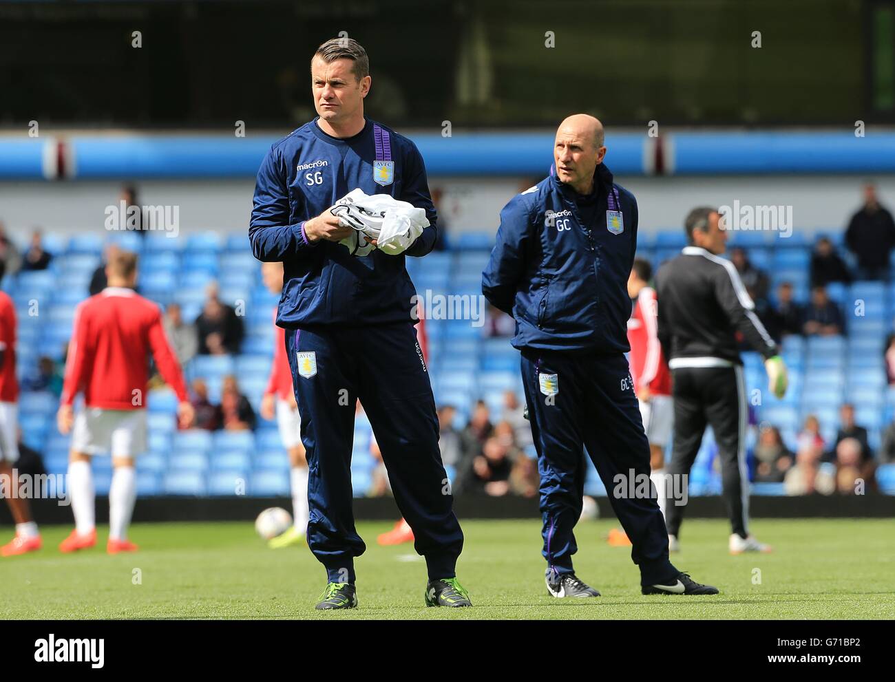 Aston Villa coaches Shay Given (left) and Gordon Cowans (right) during ...