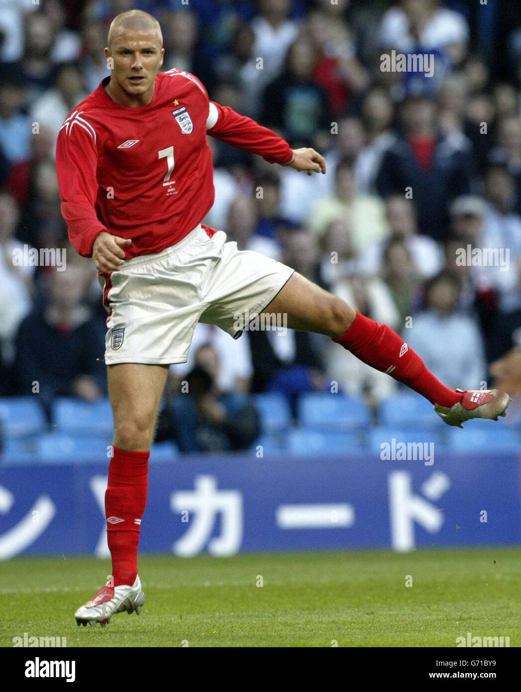 Captain David Beckham in action for England against Japan during the ...