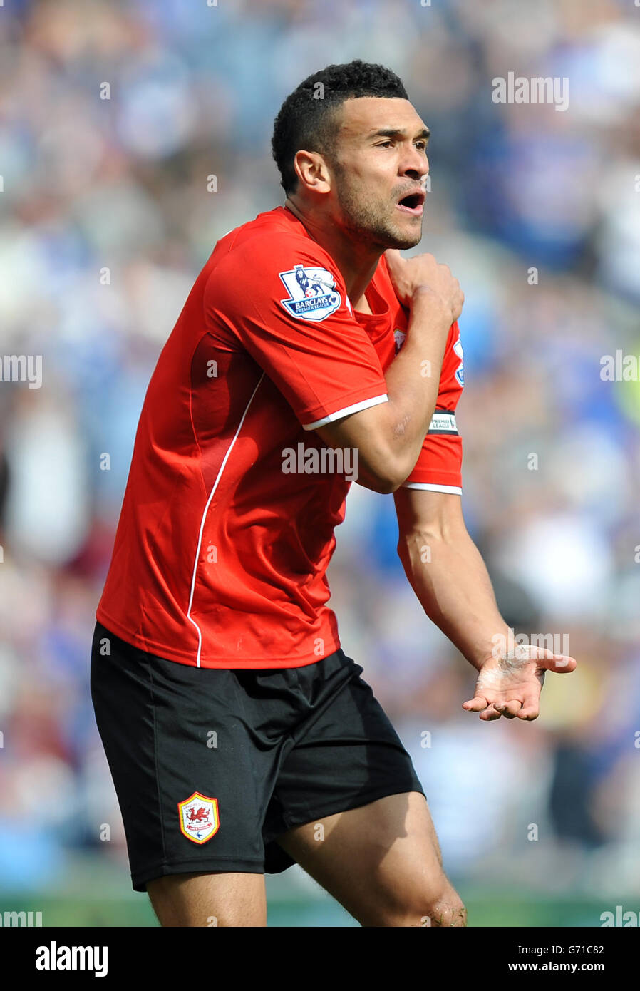 Cardiff City's Steven Caulker (right) appeals to referee Howard Webb ...